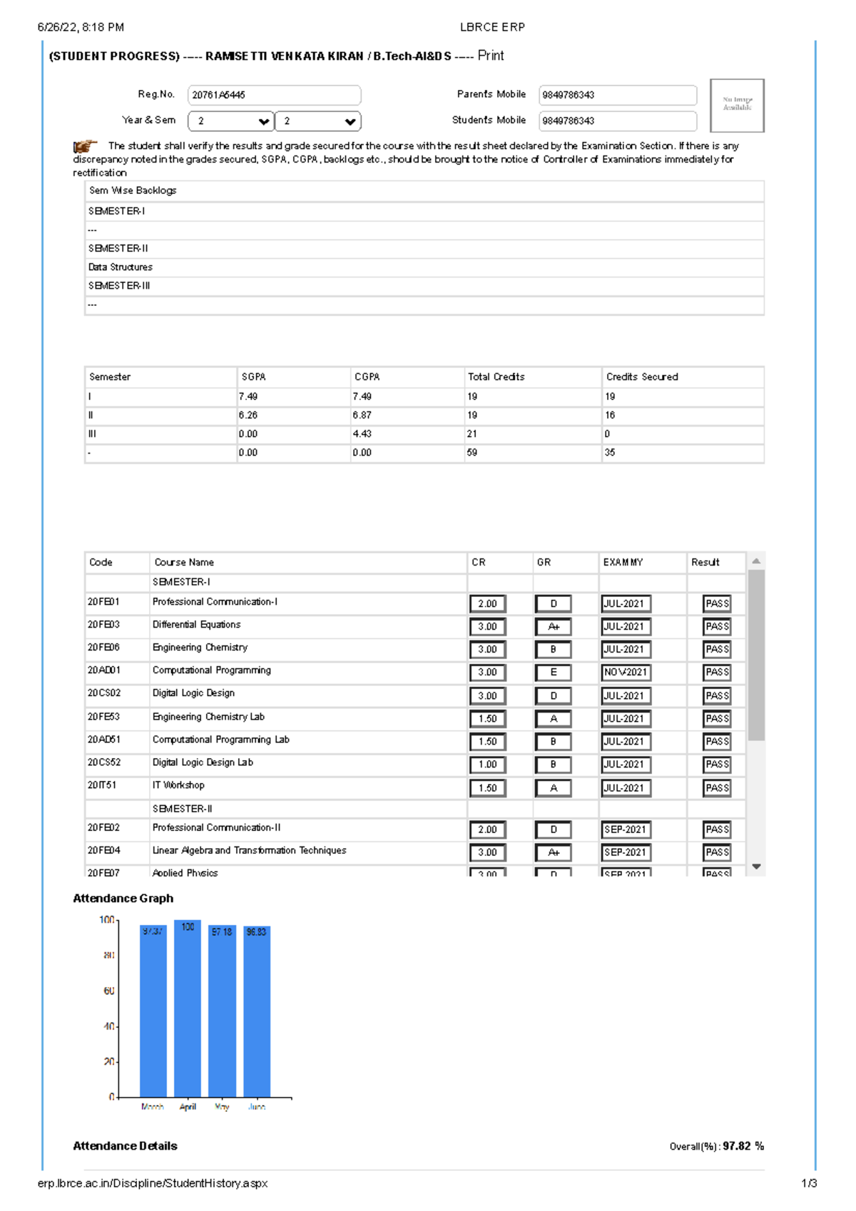 Lbrce ERP - Attendence - 6/26/22, 8:18 PM LBRCE ERP erp.lbrce.ac.in ...