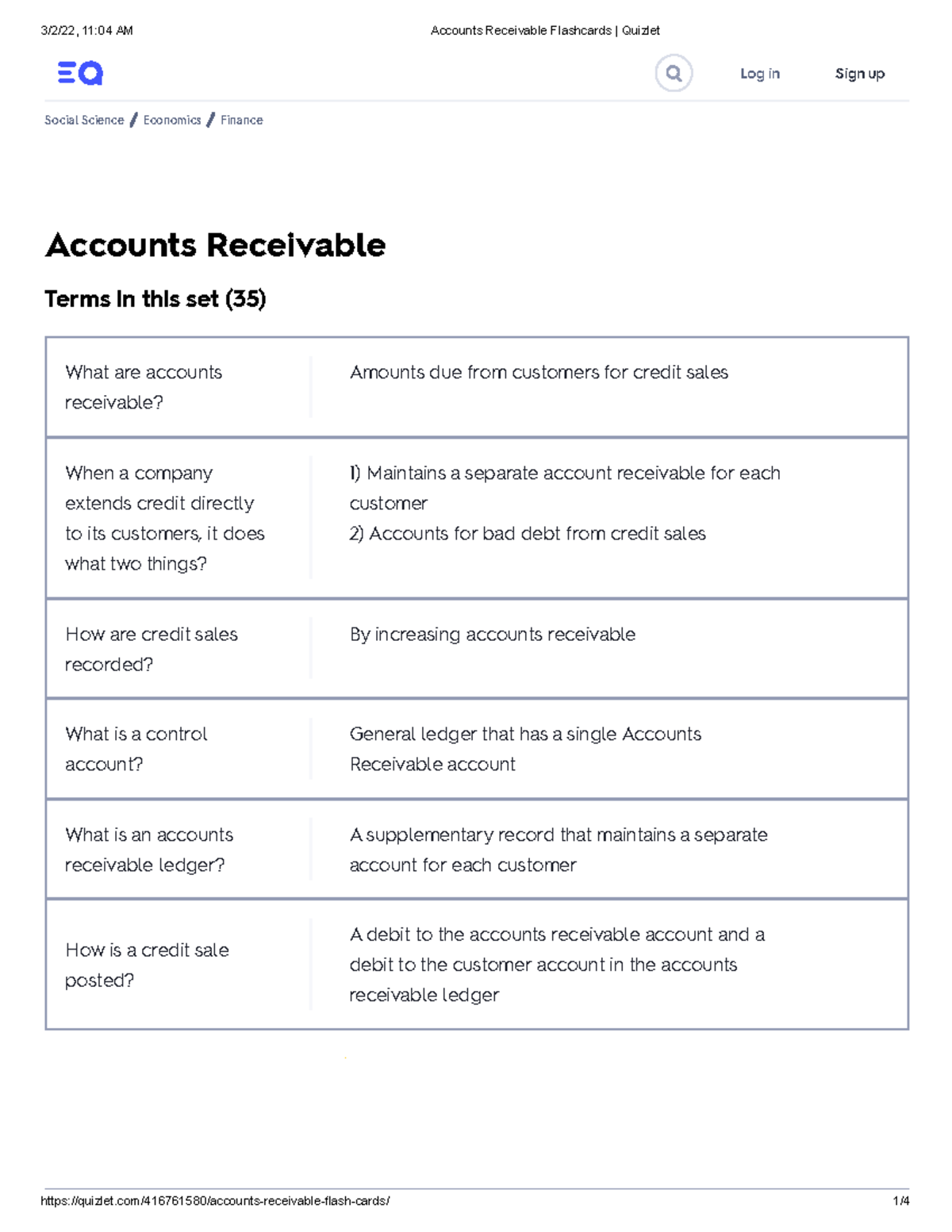 Accounts Receivable Flashcards 3 - Accounts Receivable Social Science ...