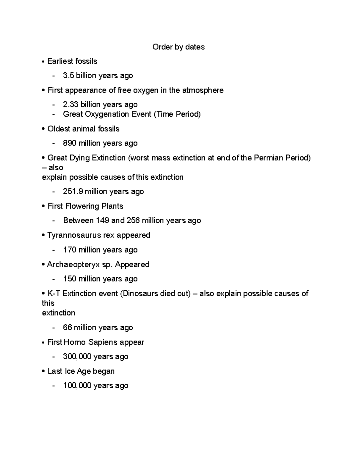 Order by dates (Earth History) - Order by dates Earliest fossils 3 ...