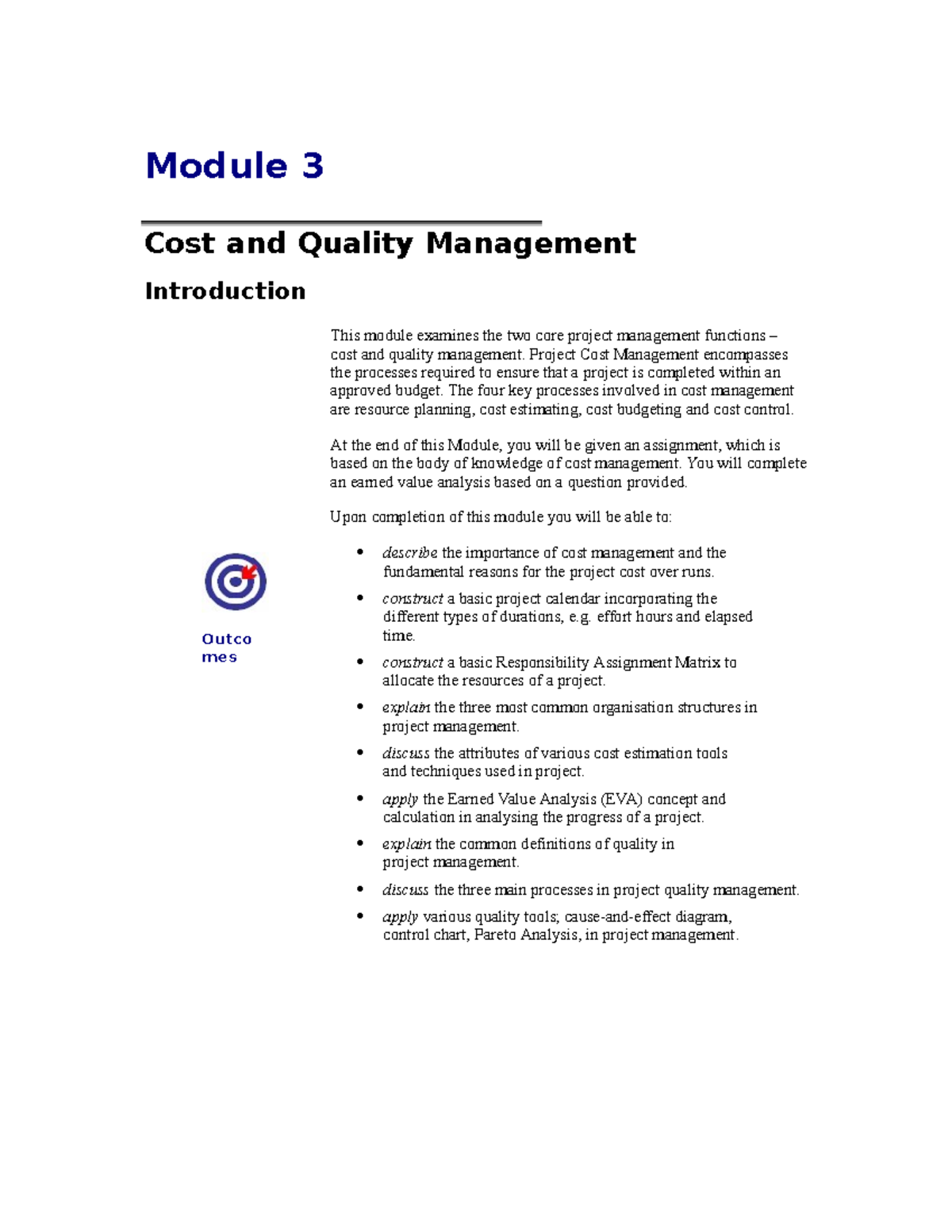 Module-3 Cost-and-Quality-Management - Module 3 Cost and Quality ...