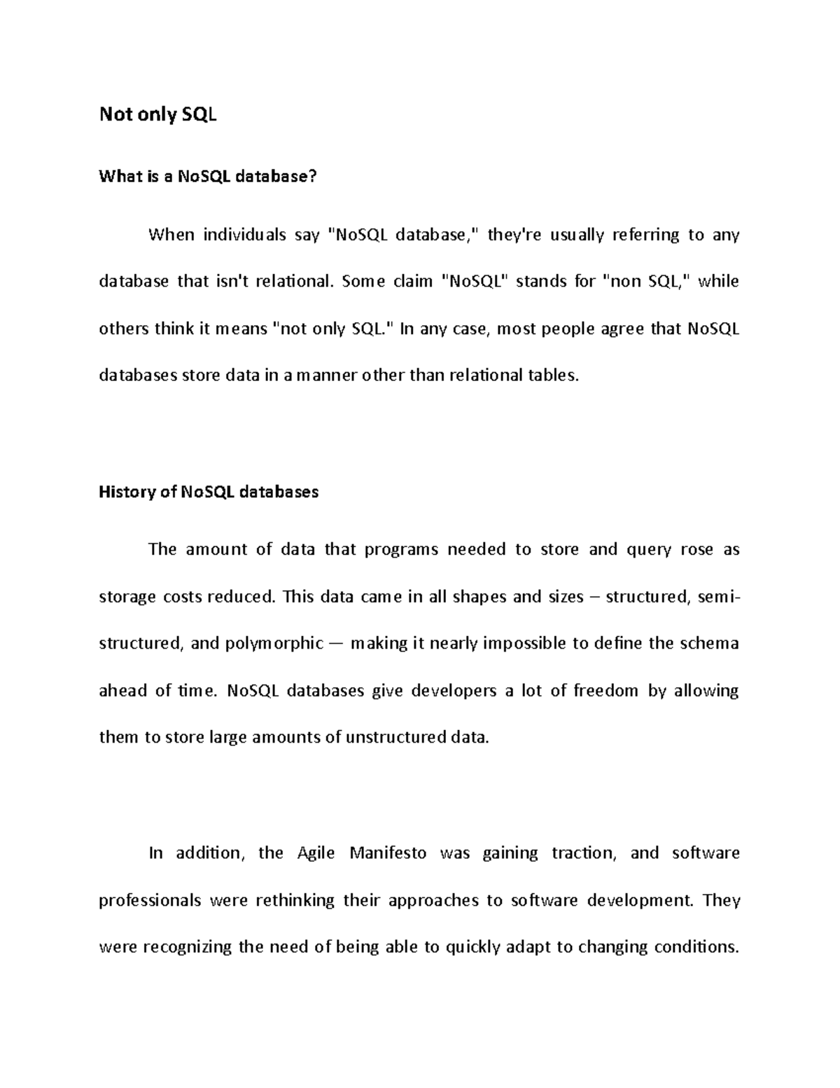 Not only SQL 1 - Lecture notes 1 - Not only SQL What is a NoSQL ...