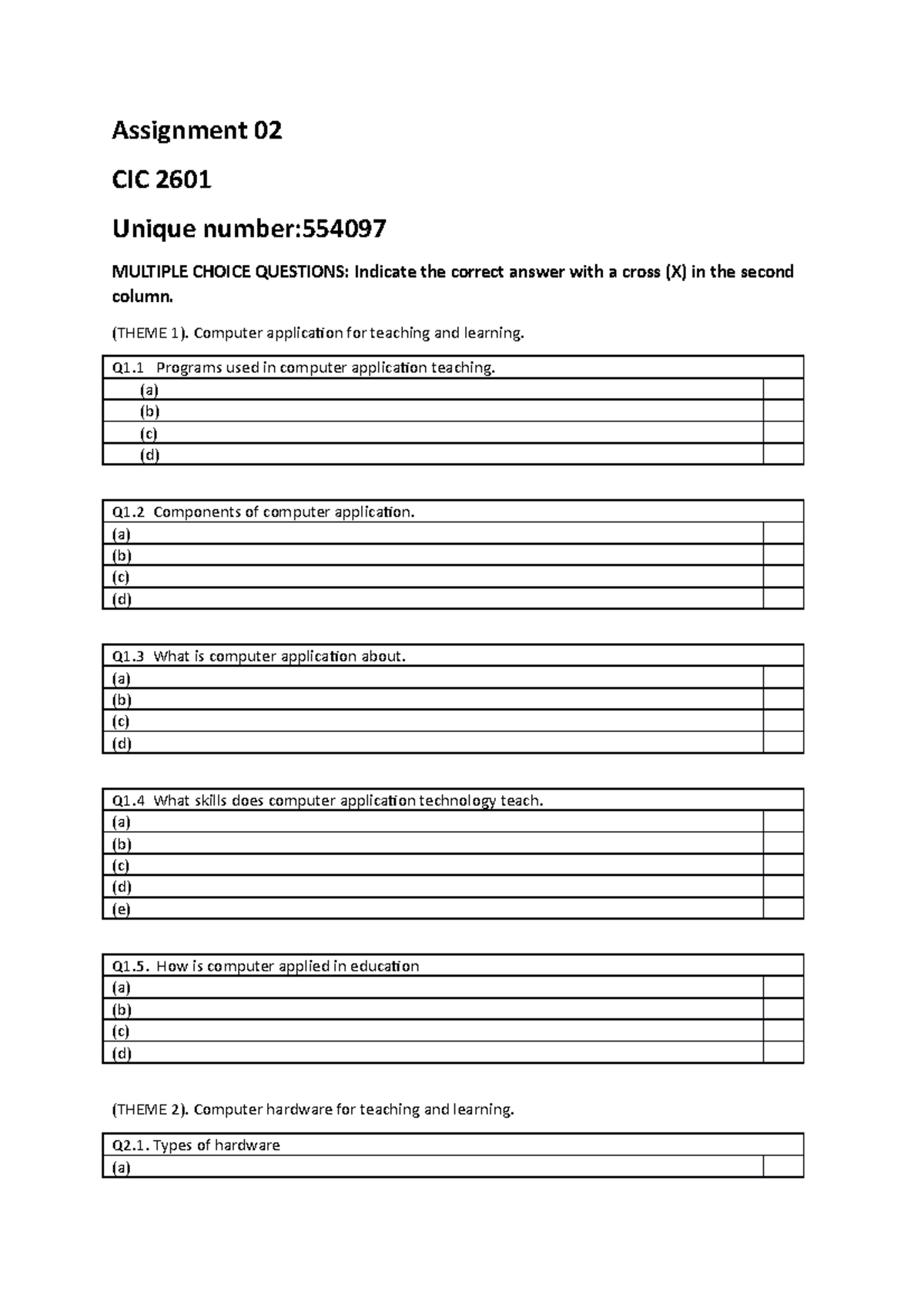 Memo Done 2 - English - Assignment 02 CIC 2601 Unique number: MULTIPLE ...