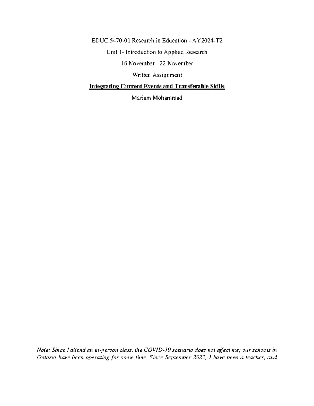 Educ 5470 unit 1 written- current events and transferable skills ...