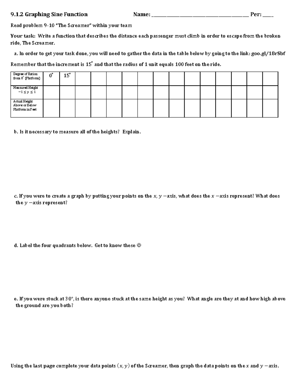 9.1.2 Graphing Sine - 9.1 Graphing Sine Function Name