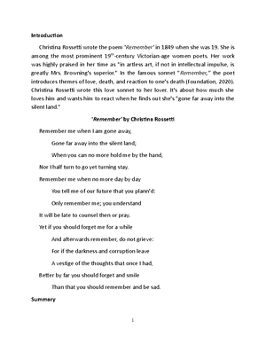 Remember - Christina Rossetti - AQA English Literature A-level Poetry ...