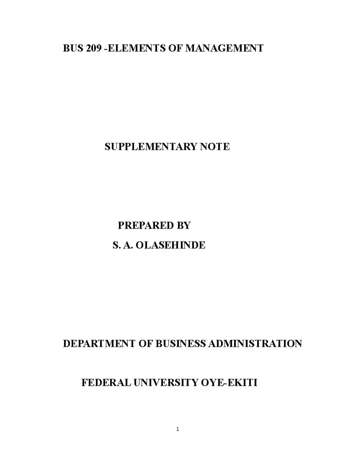 LECTURE NOTE 2020/2021 ON BUS 209 IN FUOYE - BUS 209 -ELEMENTS OF ...