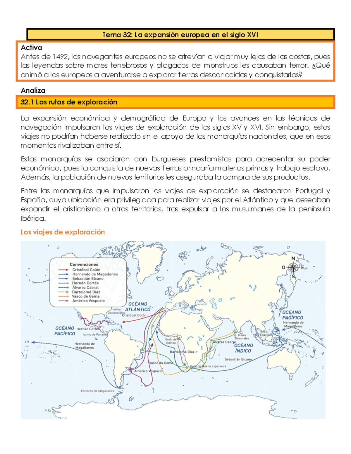 Tema 32.1 Las rutas de exploración Tema 32.2 España y Portugal - Tema 32: La expansión europea ...