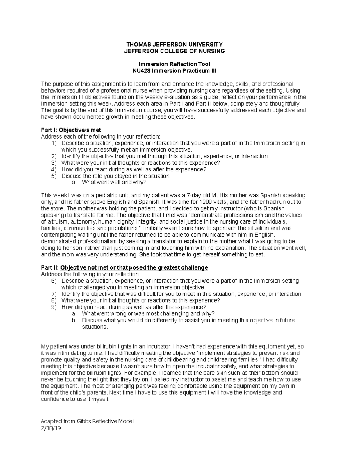 10:25 Immersion Reflection Tool - THOMAS JEFFERSON UNIVERSITY JEFFERSON ...