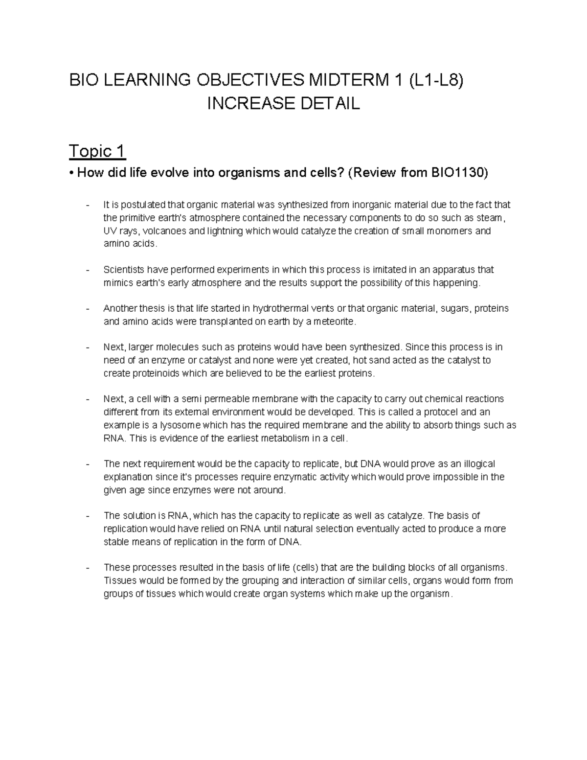 Cell BIO1140 - Notes - BIO LEARNING OBJECTIVES MIDTERM 1 (L1-L8 ...