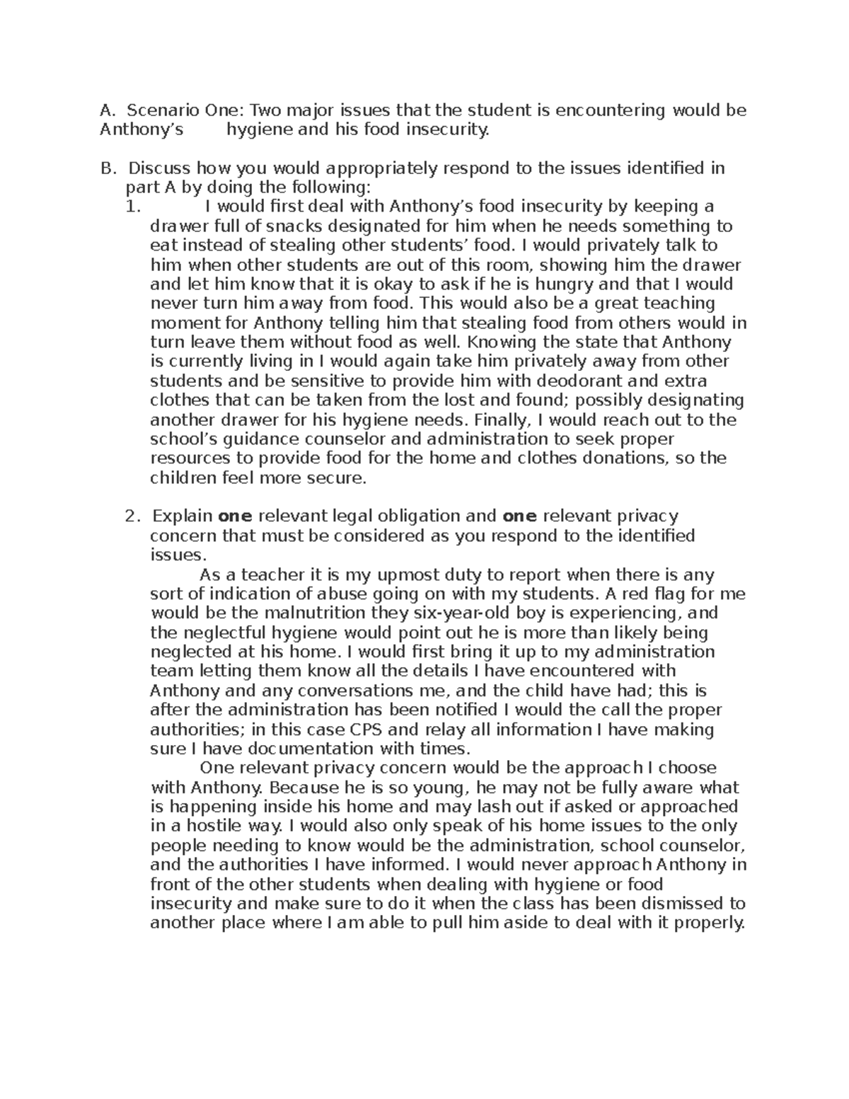 Task 4 d090 professional response - A. Scenario One: Two major issues ...