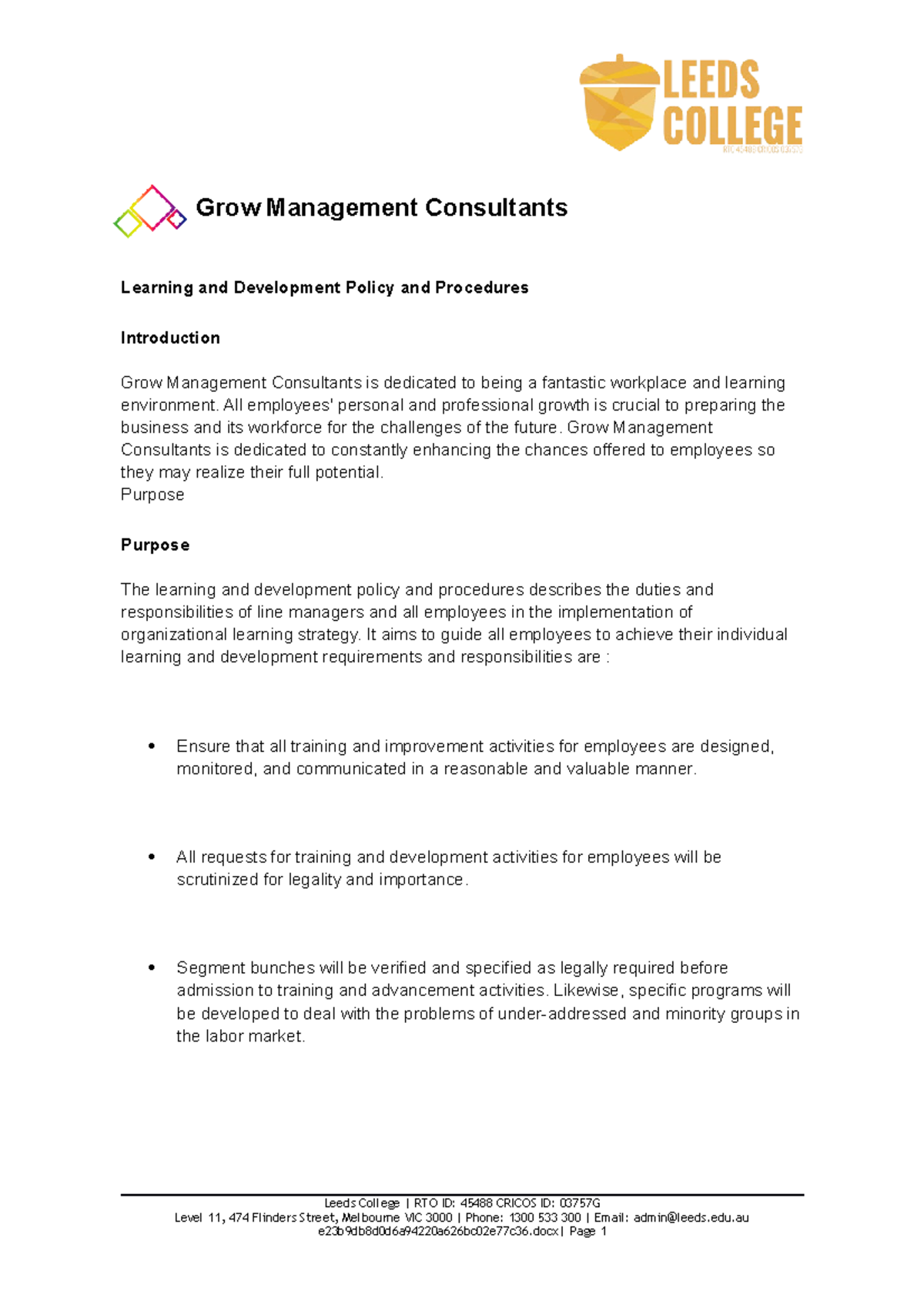 Learning and development policy and procedures - Grow Management ...