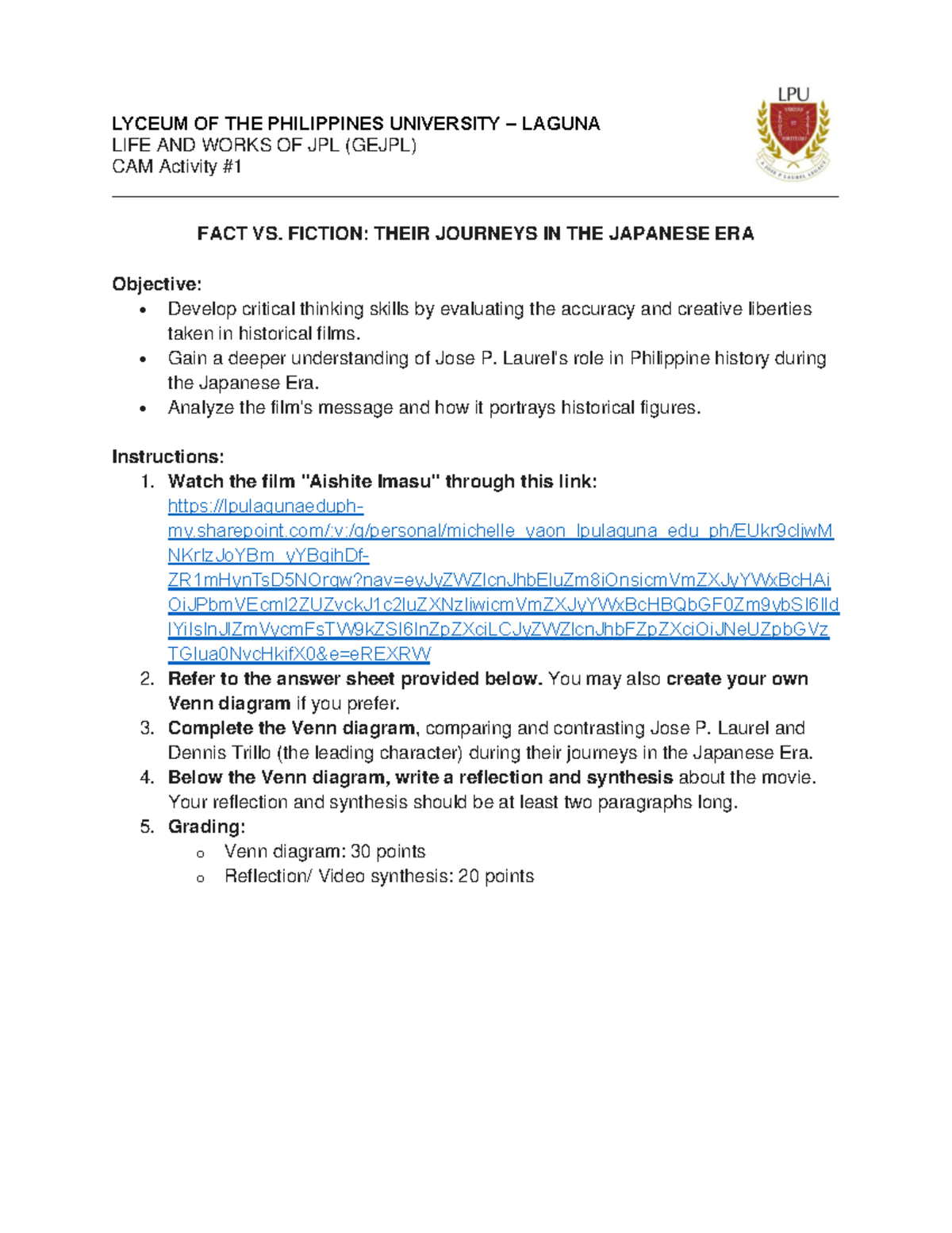Gejpl - CAS Activity 1 - LYCEUM OF THE PHILIPPINES UNIVERSITY – LAGUNA ...