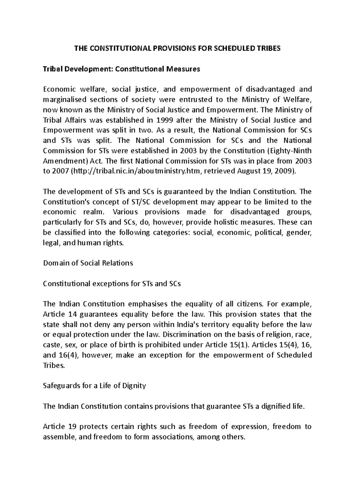 THE Constitutional Provisions FOR Scheduled Tribes - THE CONSTITUTIONAL ...