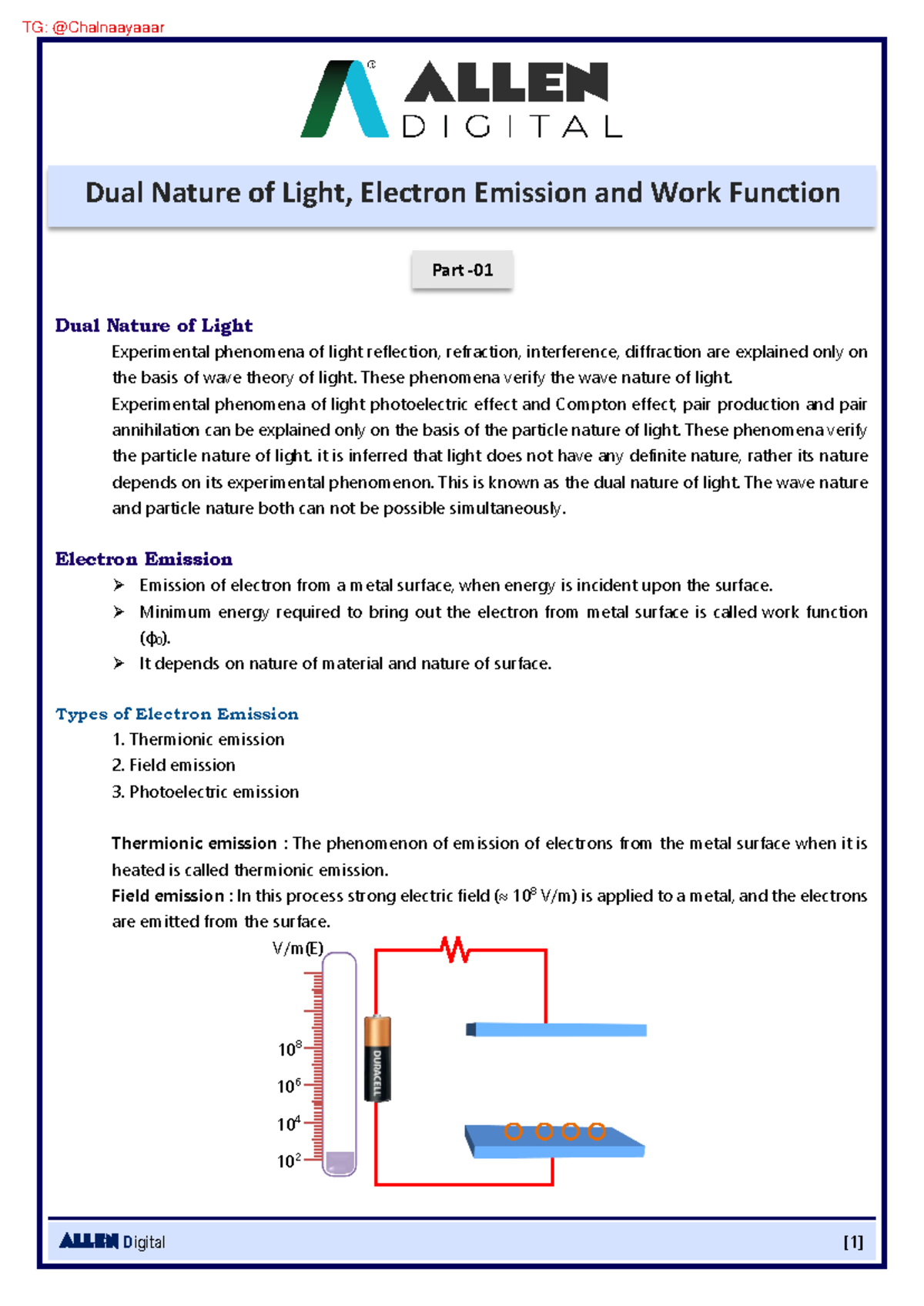 Dual Nature of Light Electron Emission & Work Function - Dual Nature of ...