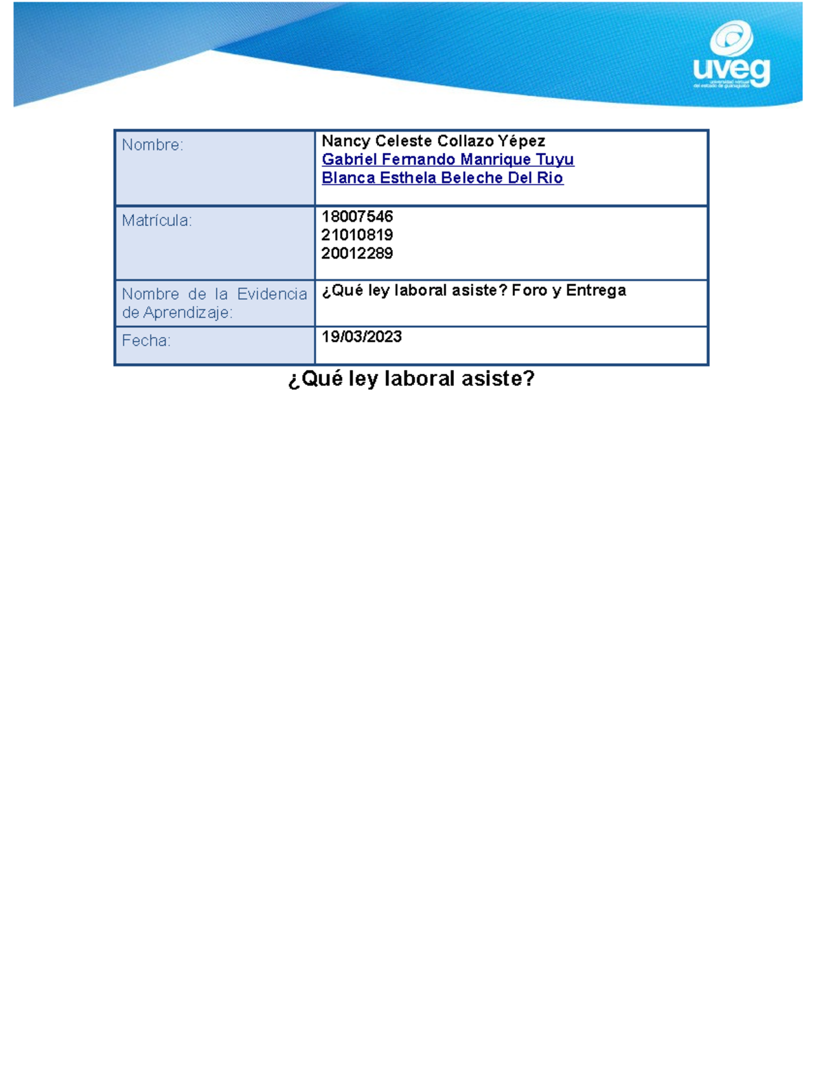 Collazo Nancy que ley le asiste - Nombre: Nancy Celeste Collazo Yépez ...