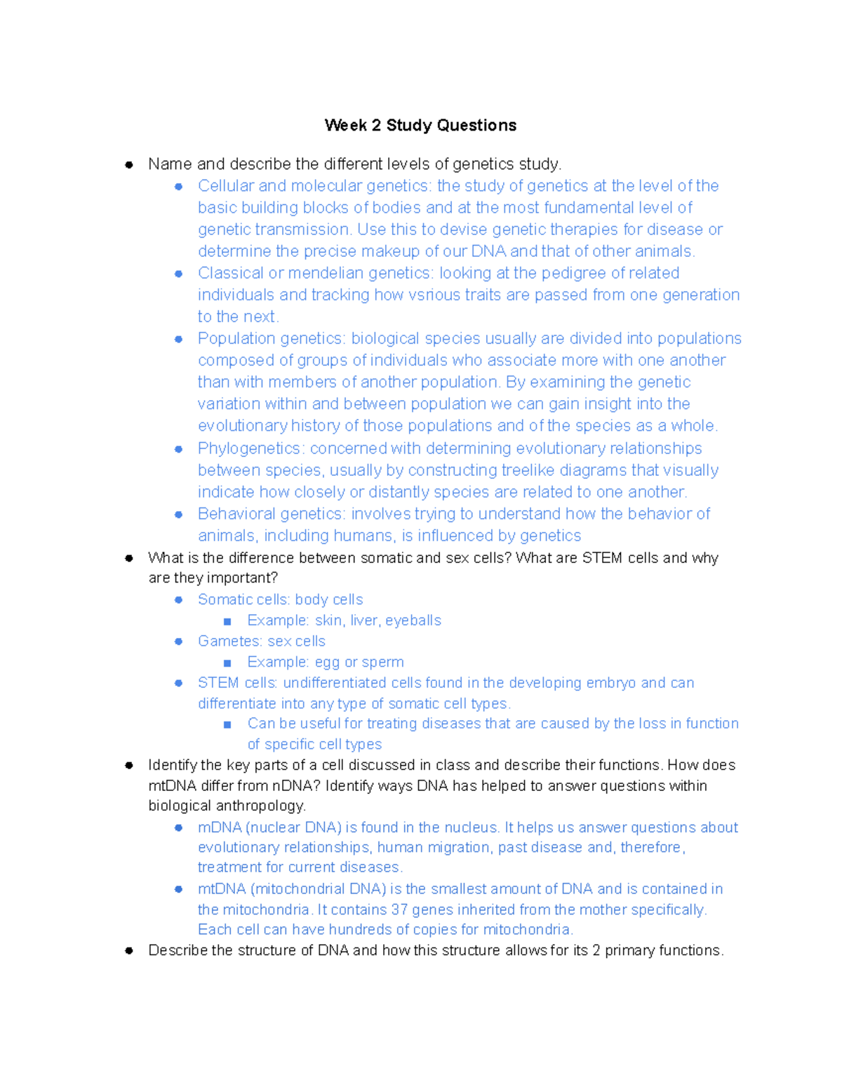 ANTH 101- week 2 study questions - Week 2 Study Questions Name and ...