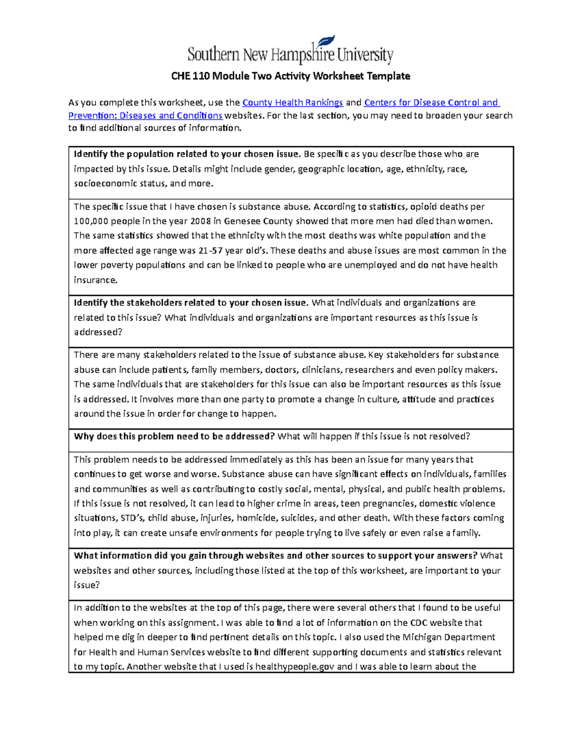 Che110 module two worksheet - CHE 110 Module Two Activity Worksheet ...