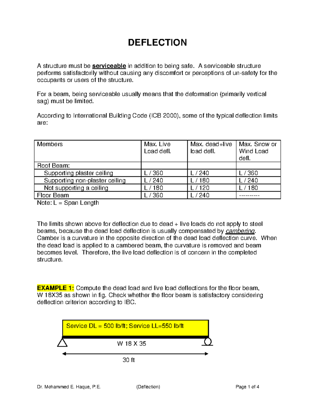Deflection - This note is explain defection of material, and formulas ...