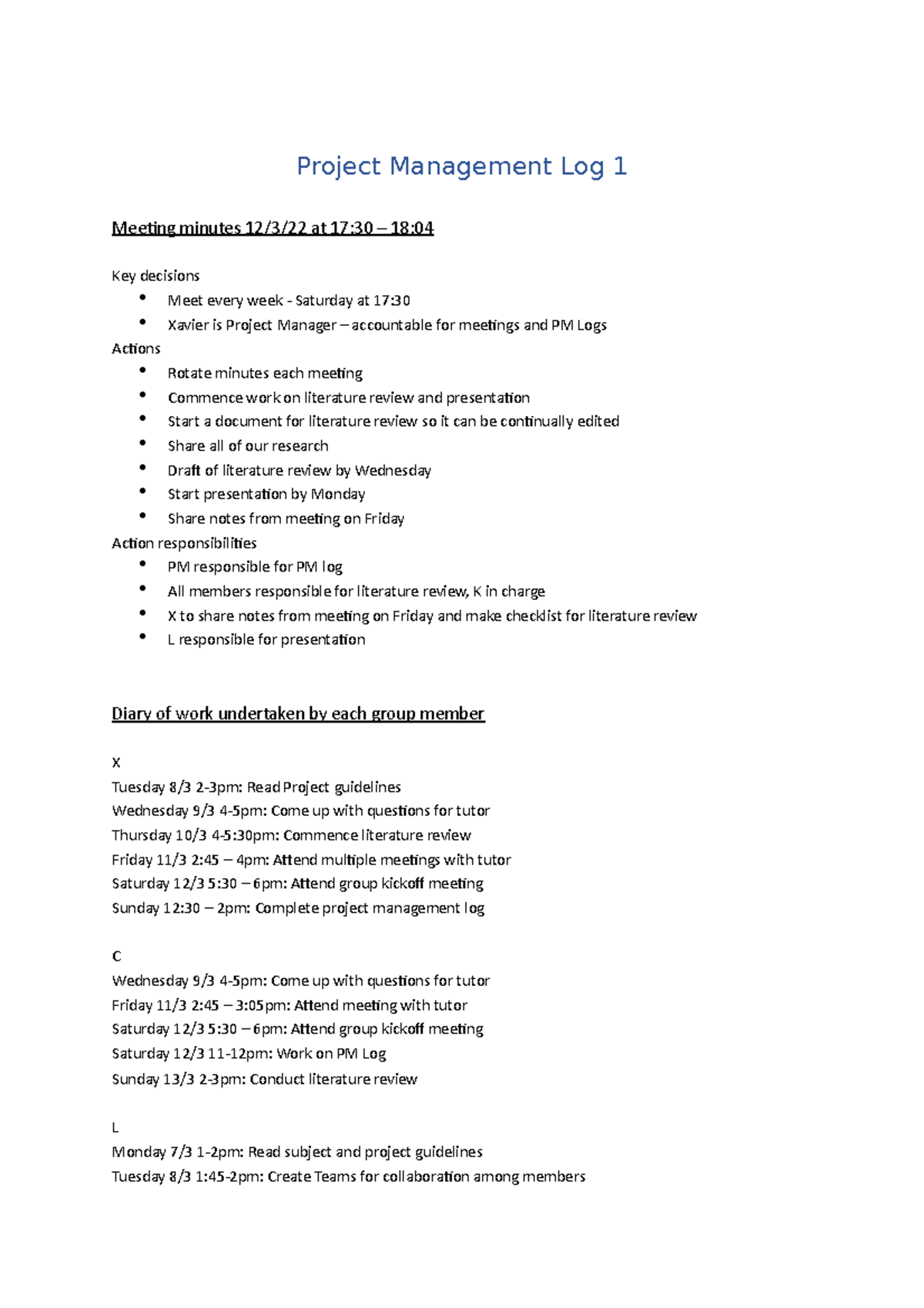 ID PM Log 1 - Project Management Log 1 - Project Management Log 1 ...