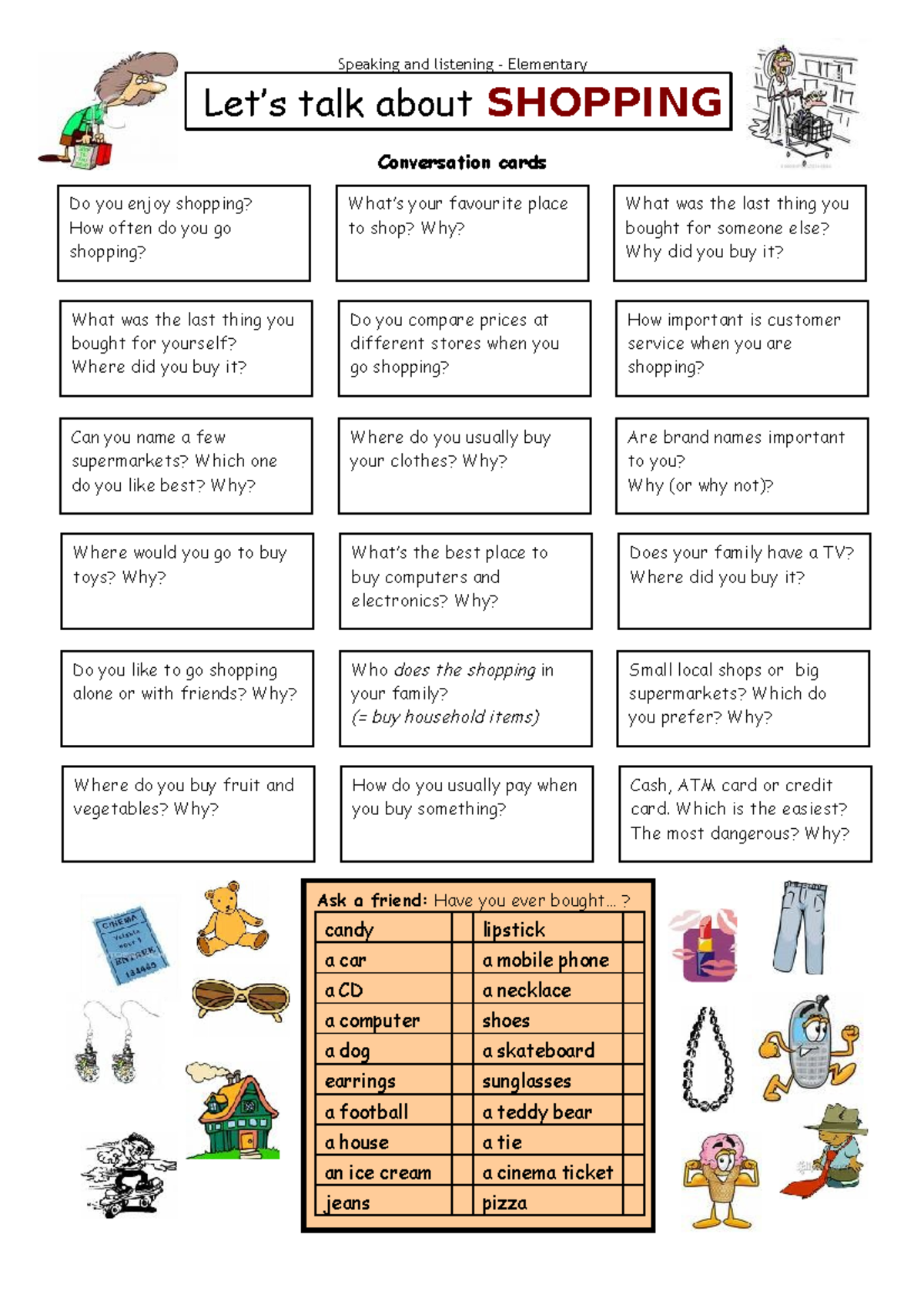 Shopinngs - tes de shoping - Speaking and listening - Elementary Let’s ...