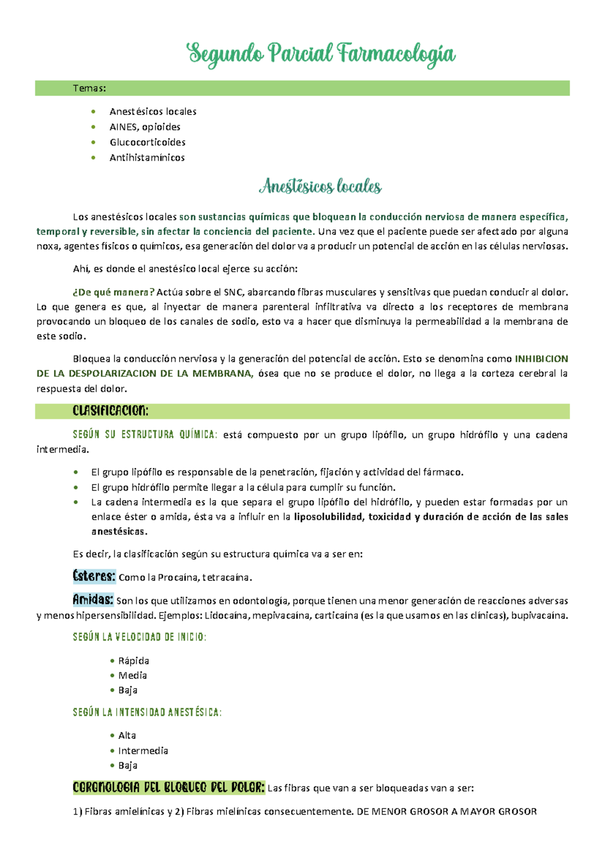 2do Parcial Farmaco - .... - Temas: - Anestésicos locales - AINES ...