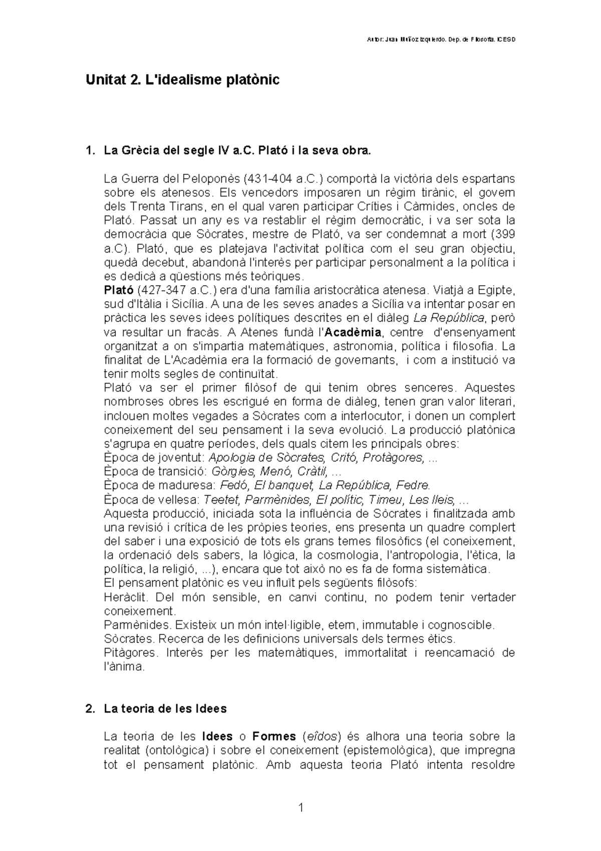 GUIA Plato - Unitat 2. L'idealisme platònic La Grècia del segle IV a ...