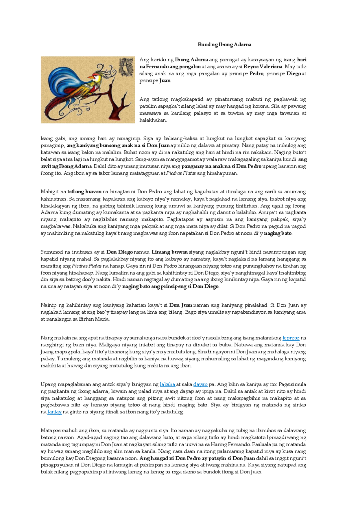 Buod ng Ibong Adarna - OWN WORKED BY THE OWER - Buod ng Ibong Adarna ...
