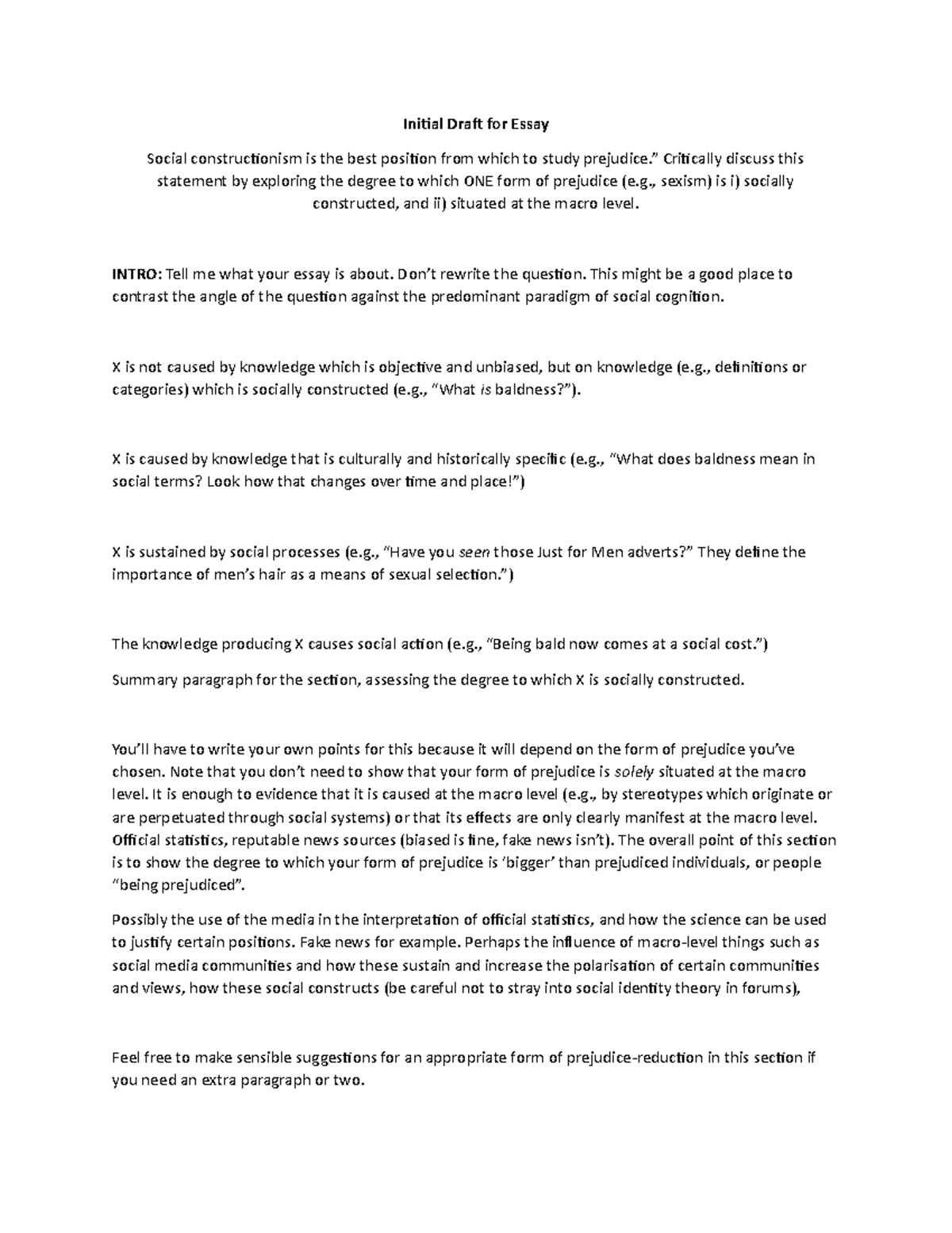 Initial Draft for Essay - Initial Draft for Essay Social ...