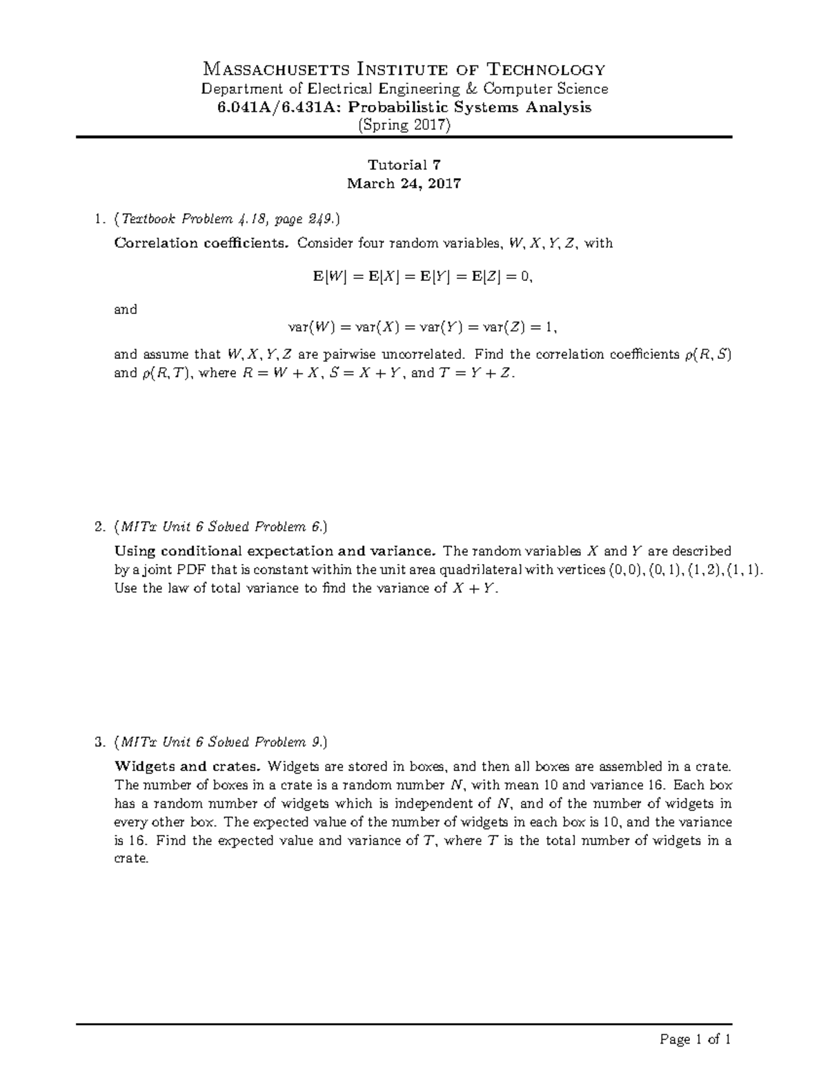 Tut07 - Tutorial 7 Questions - Massachusetts Institute of Technology ...