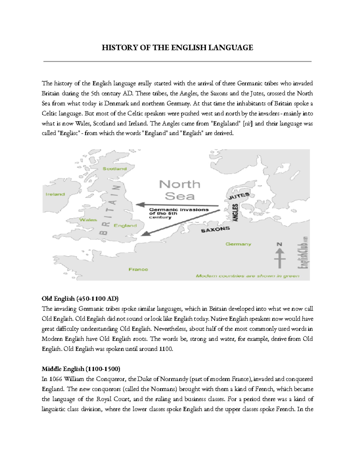 Language Culture AND Society - HISTORY OF THE ENGLISH LANGUAGE The ...