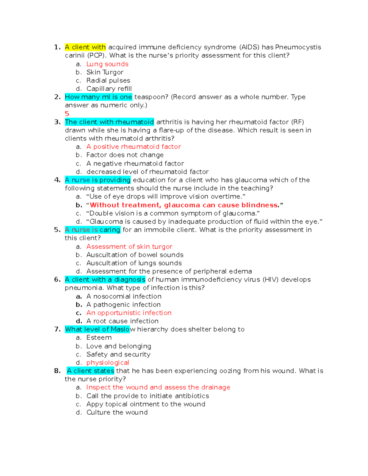 MDC 1 Final Revison - 1. A client with acquired immune deficiency ...