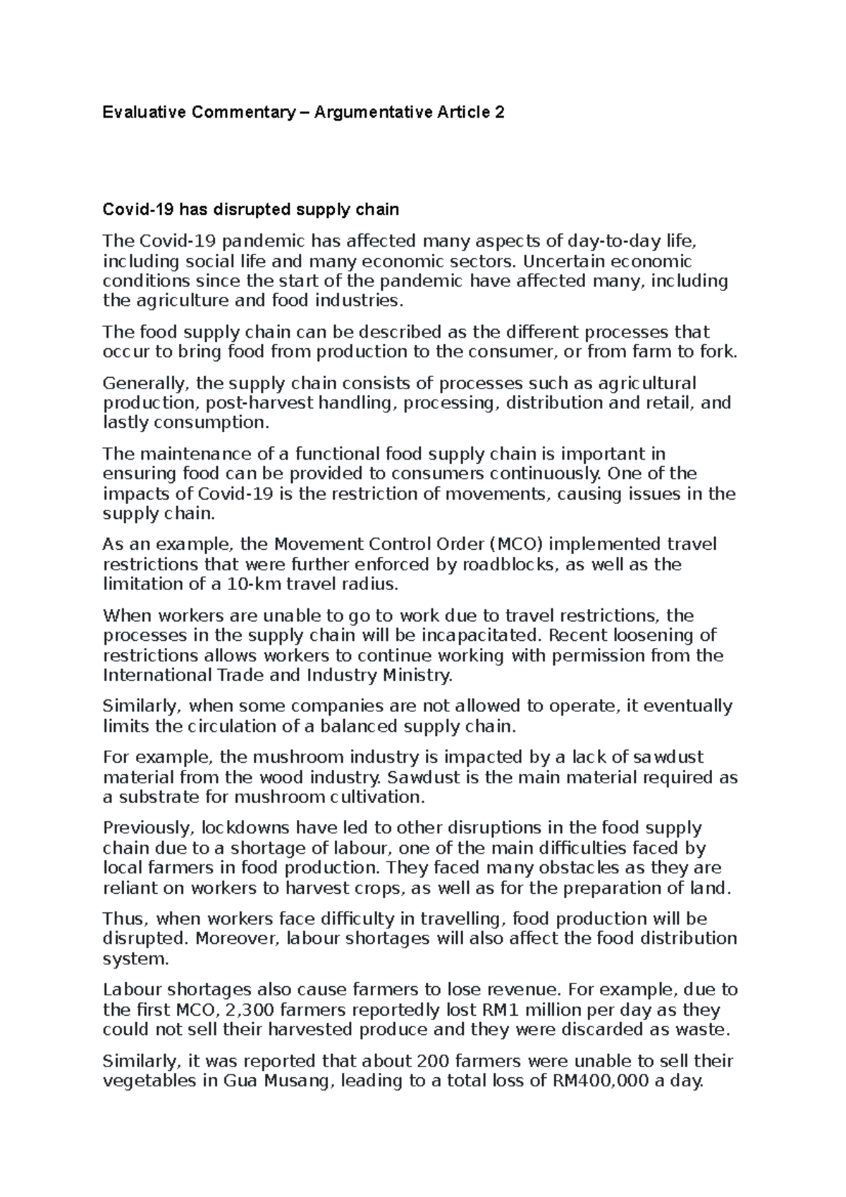 Evaluative Commentary Argumentative Article 2 - Evaluative Commentary ...