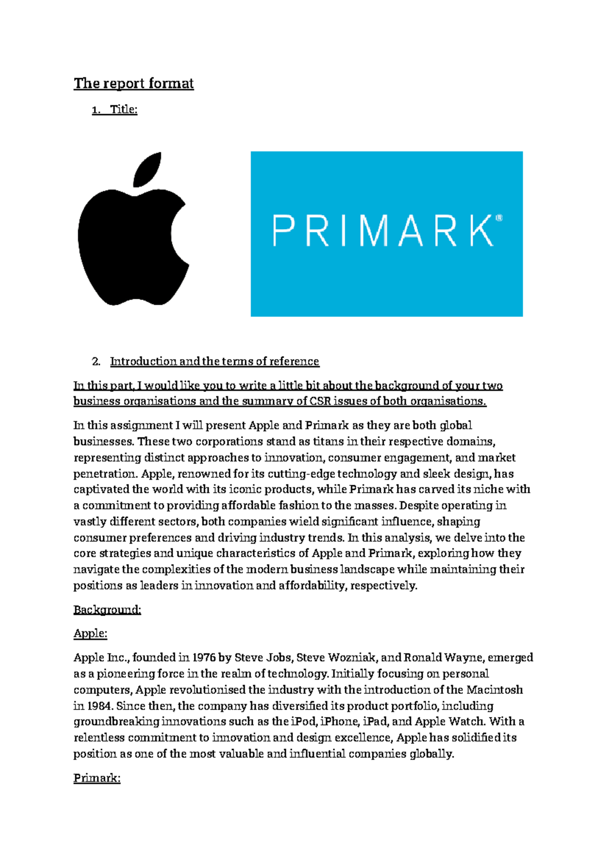 Unit 20 CSR report format Final copy - The report format Title ...