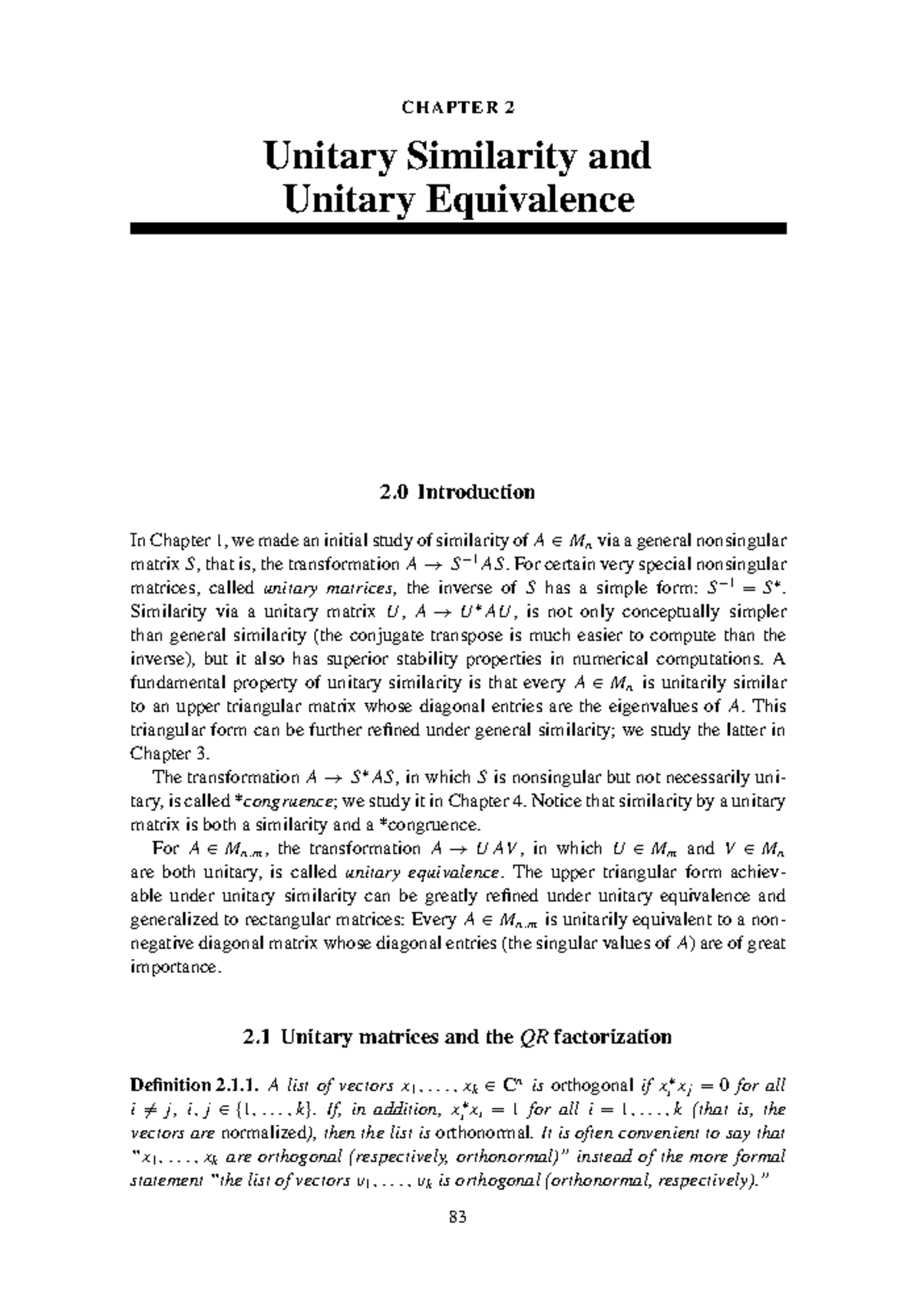 Matrix Analysis 4 - 學習資源 - CHAPTER 2 Unitary Similarity and Unitary Equivalence 2 Introduction ...