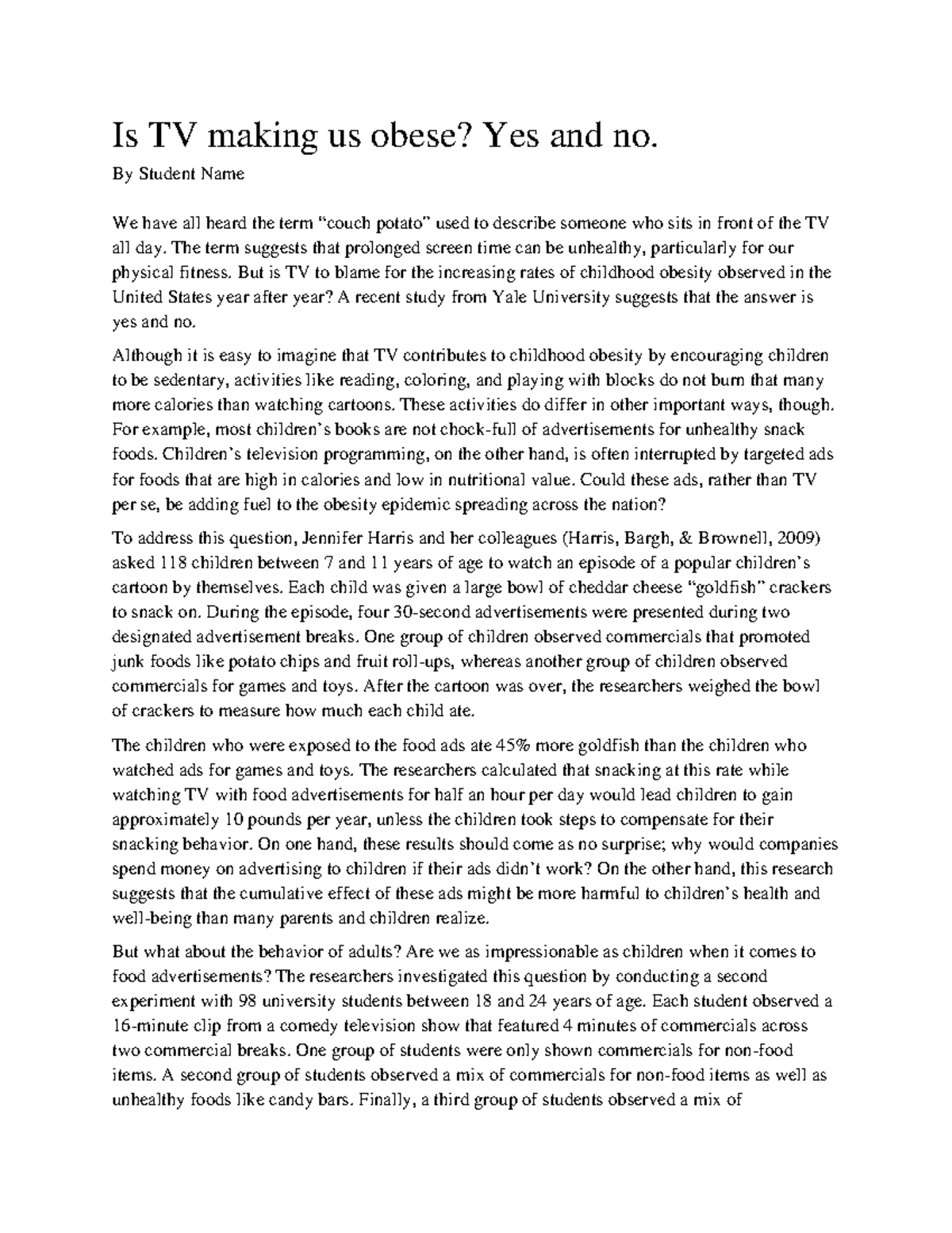 Example Popular Press Article - TV and Obesity - Is TV making us obese ...