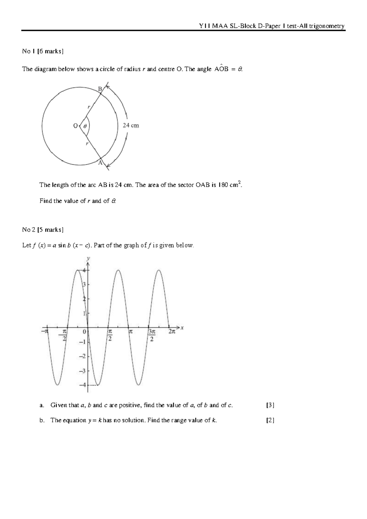 Trigonometry test 2020 D - Y11 MAA SL-Block D-Paper 1 test-All ...
