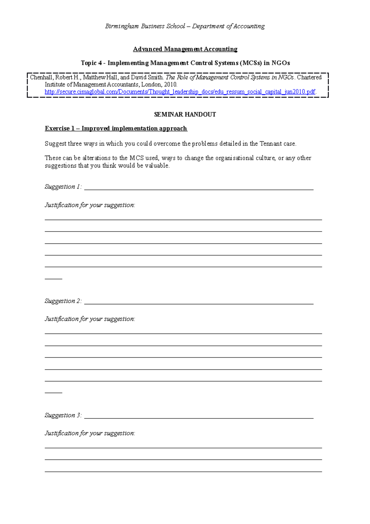Topic 4 Handout Chenhall et al 2010 CIMA MCS in NGOs AMA - Birmingham ...