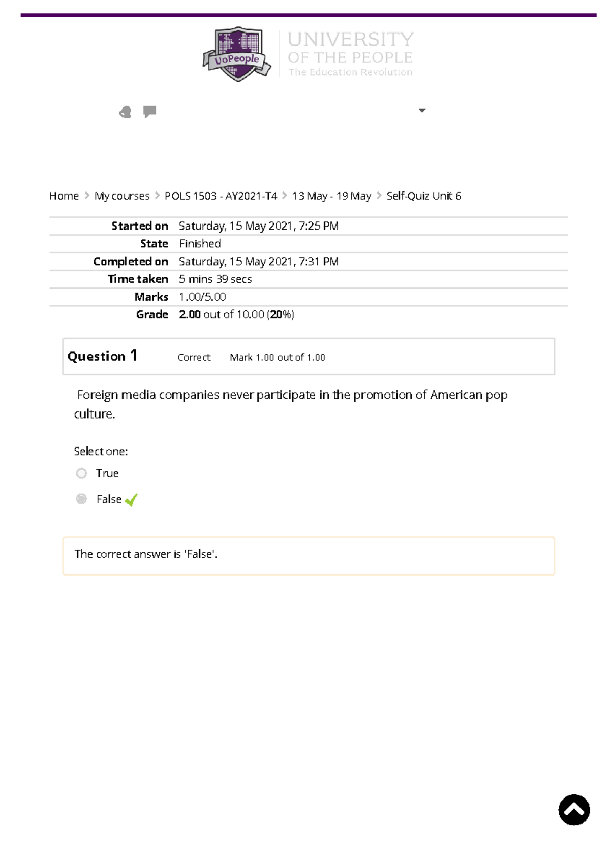 Self-Quiz Unit 6 Attempt review 3 - Started on Saturday, 15 May 2021, 7 ...