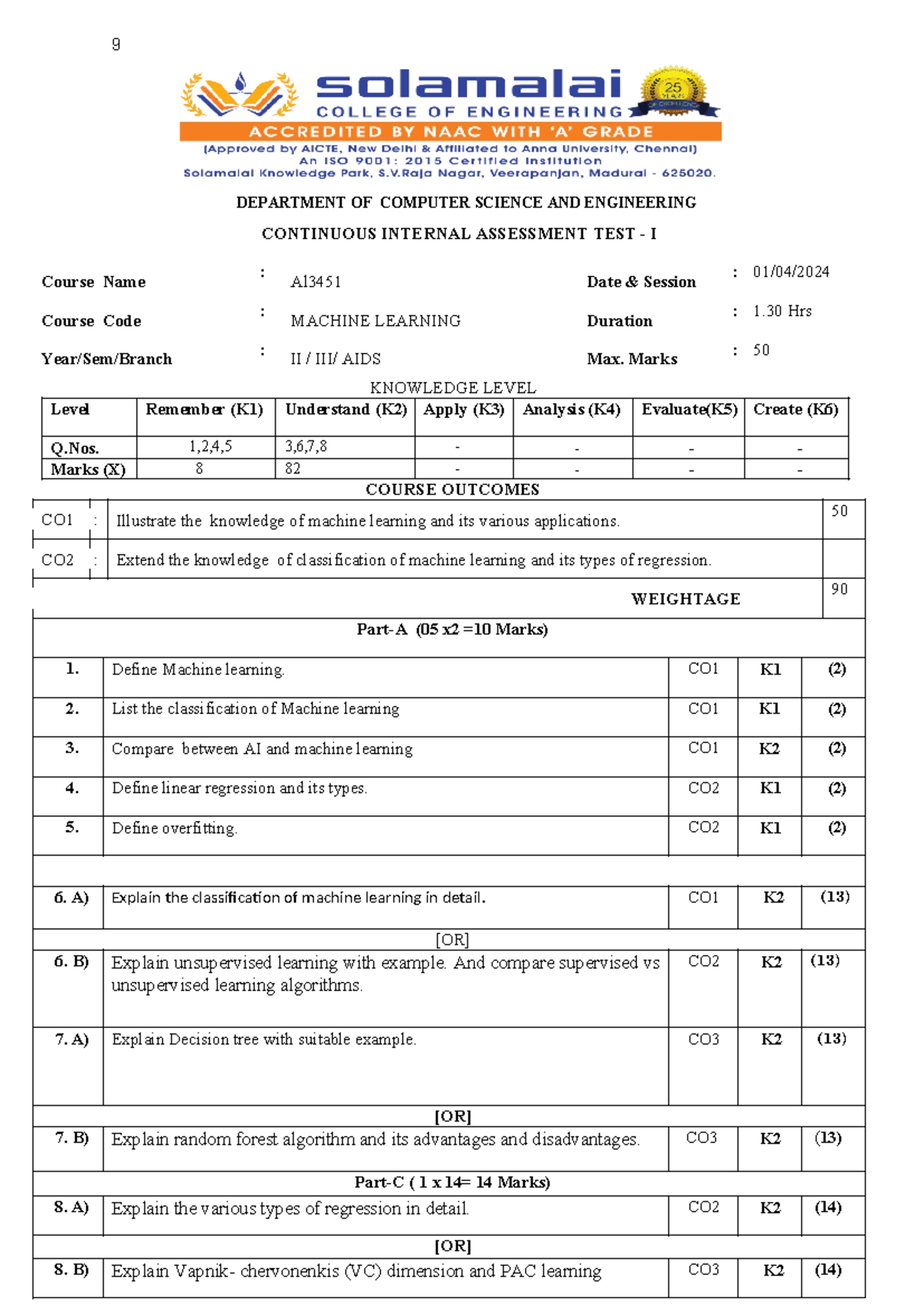 Machine learning - model assessment - 9 DEPARTMENT OF COMPUTER SCIENCE ...