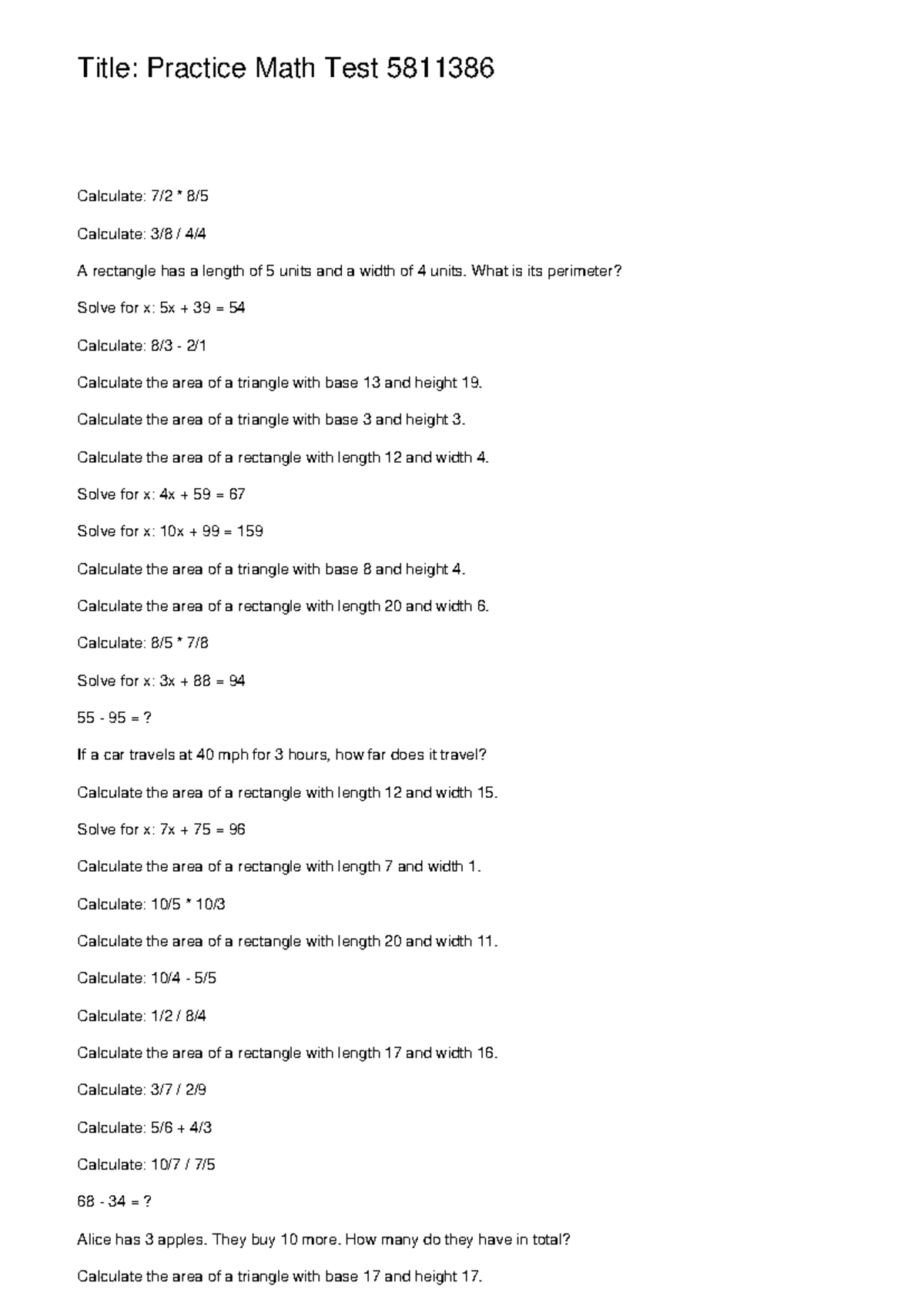 Practice Math Test 5811386 - Title: Practice Math Test 5811386 ...