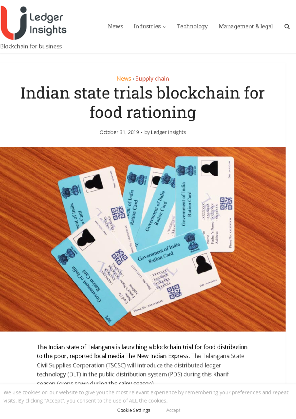Indian state trials blockchain for food rationing - Ledger Insights - enterprise blockchain ...
