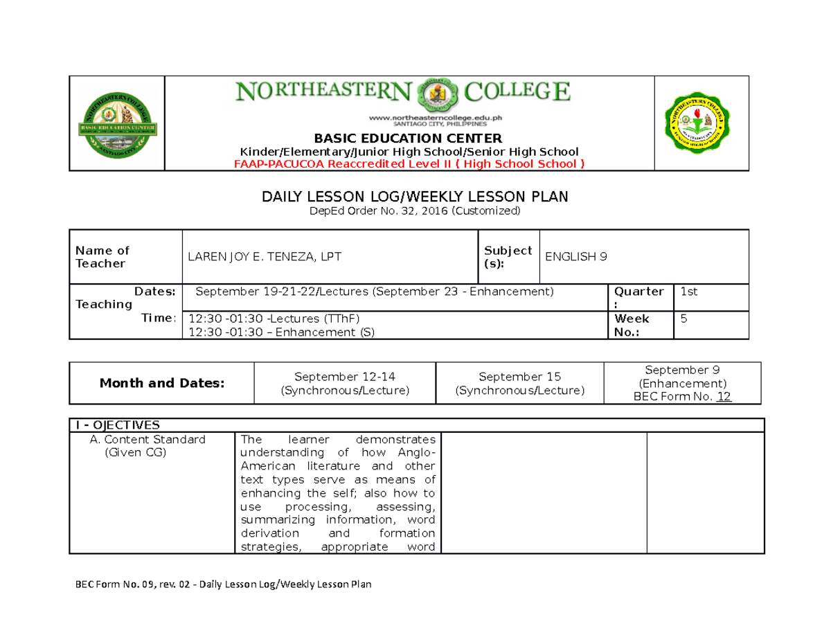 Grade 9 Week 5 Capitalizations - BASIC EDUCATION CENTER Kinder ...