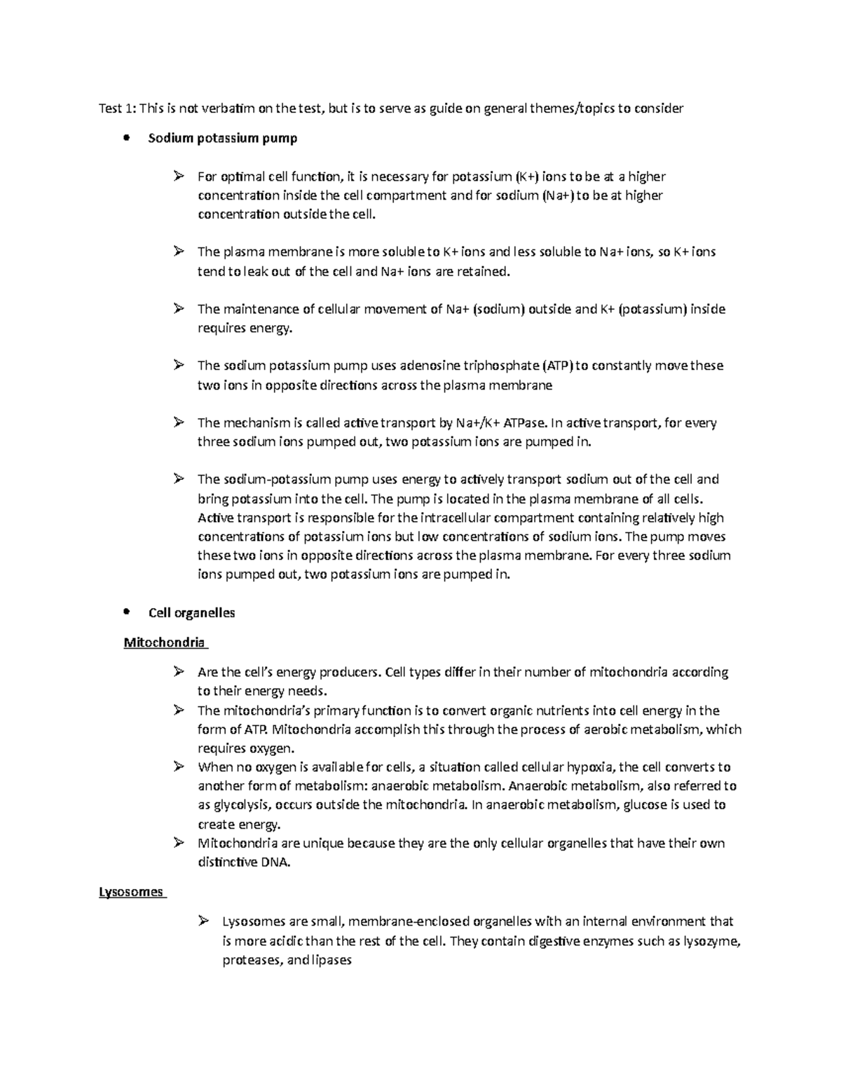 Test 1 - Notes for test - Test 1: This is not verbatim on the test, but ...