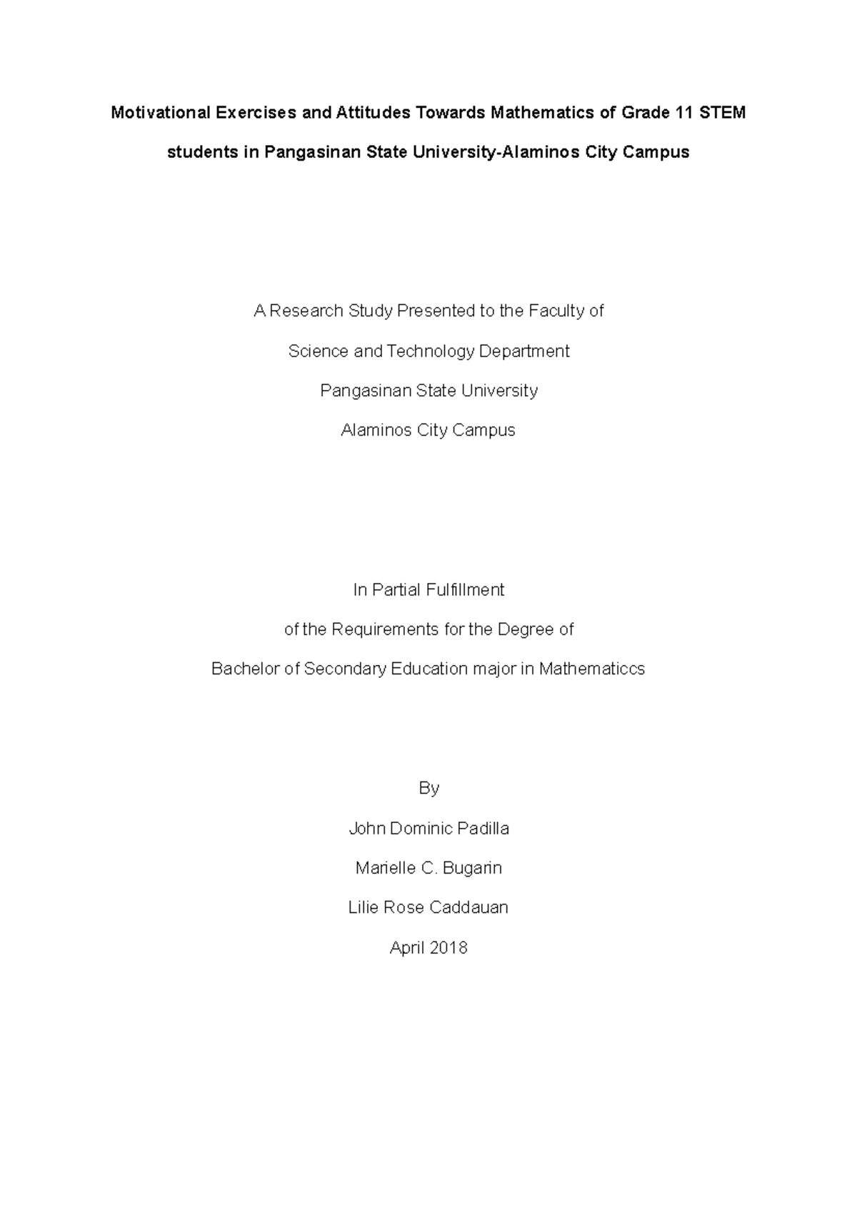 Research 1 - Motivational Exercises and Attitudes Towards Mathematics ...