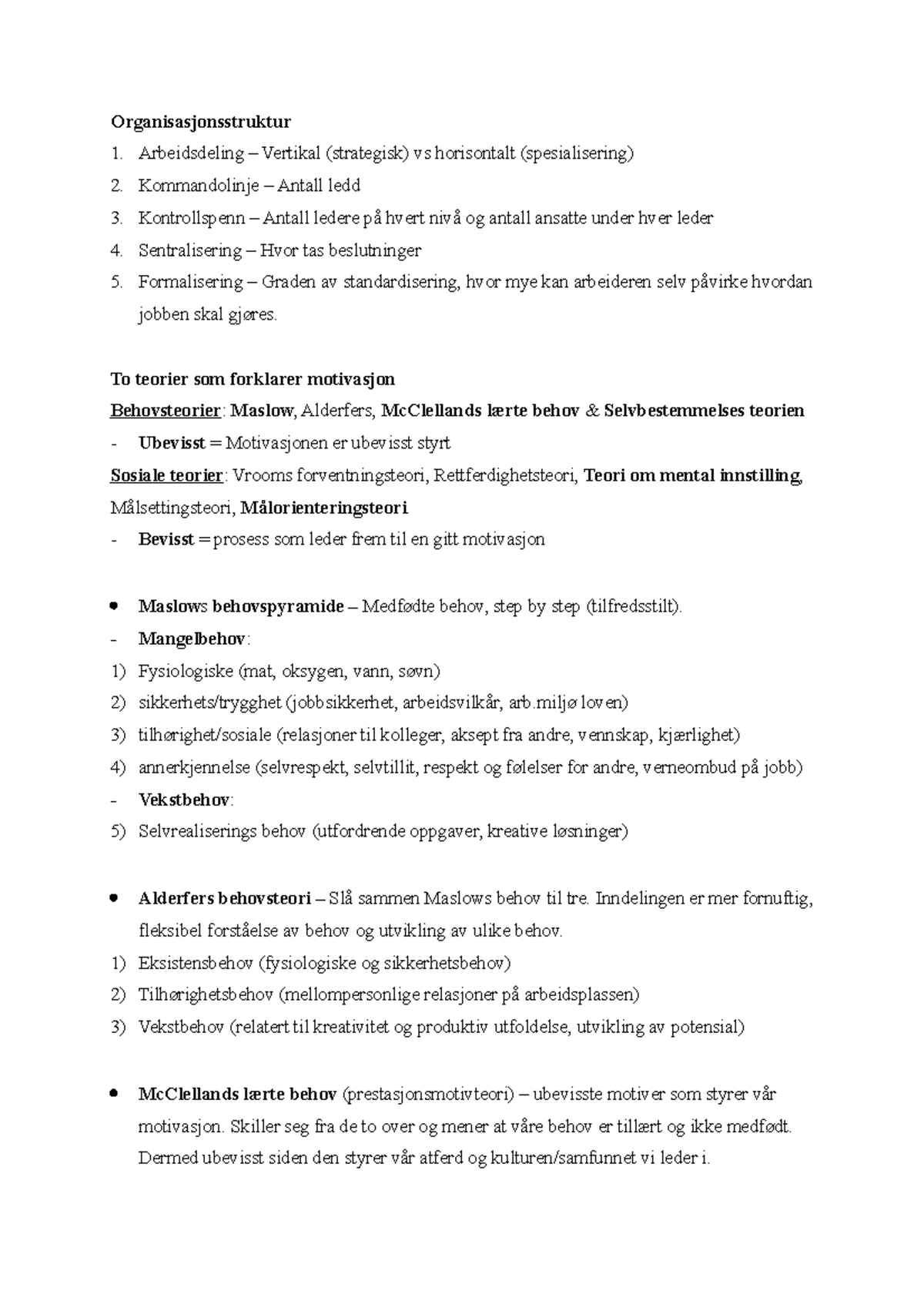 Notater fra første forelesning i org - BI - Studocu