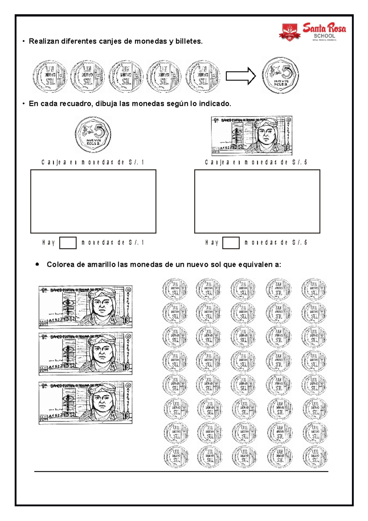 Ficha Semana 3 Monedas Y Billetes - Realizan diferentes canjes de ...
