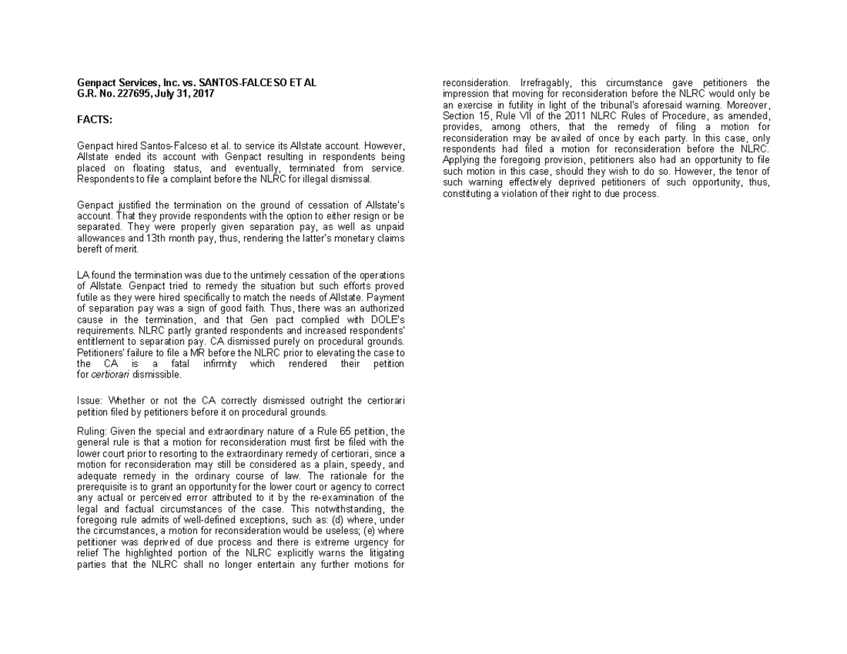 Labor Cases 3 4 - Case - Genpact Services, Inc. vs. SANTOS-FALCESO ET ...
