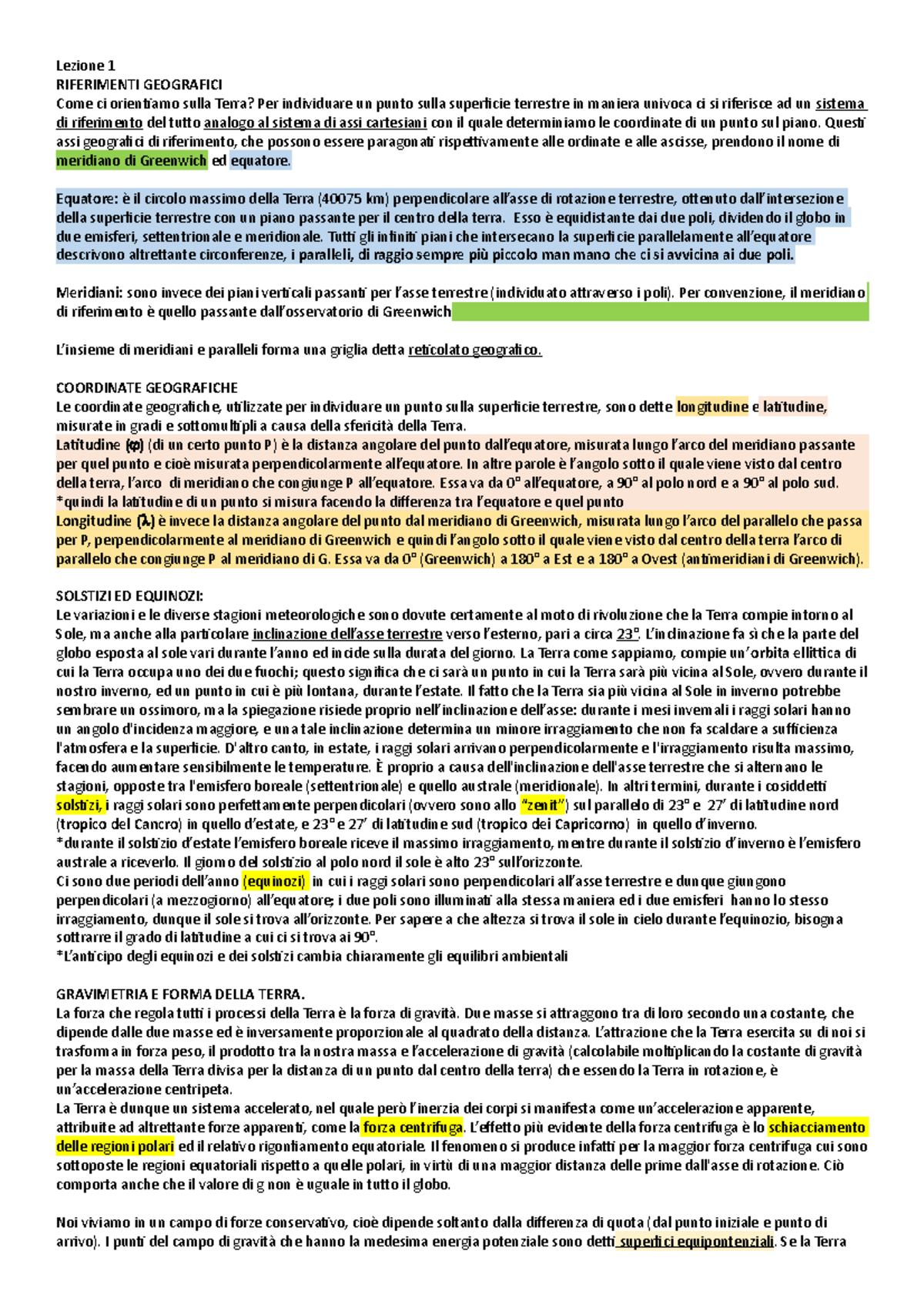 Struttura della Terra, coordinate geografiche, meridiani e paralleli ...