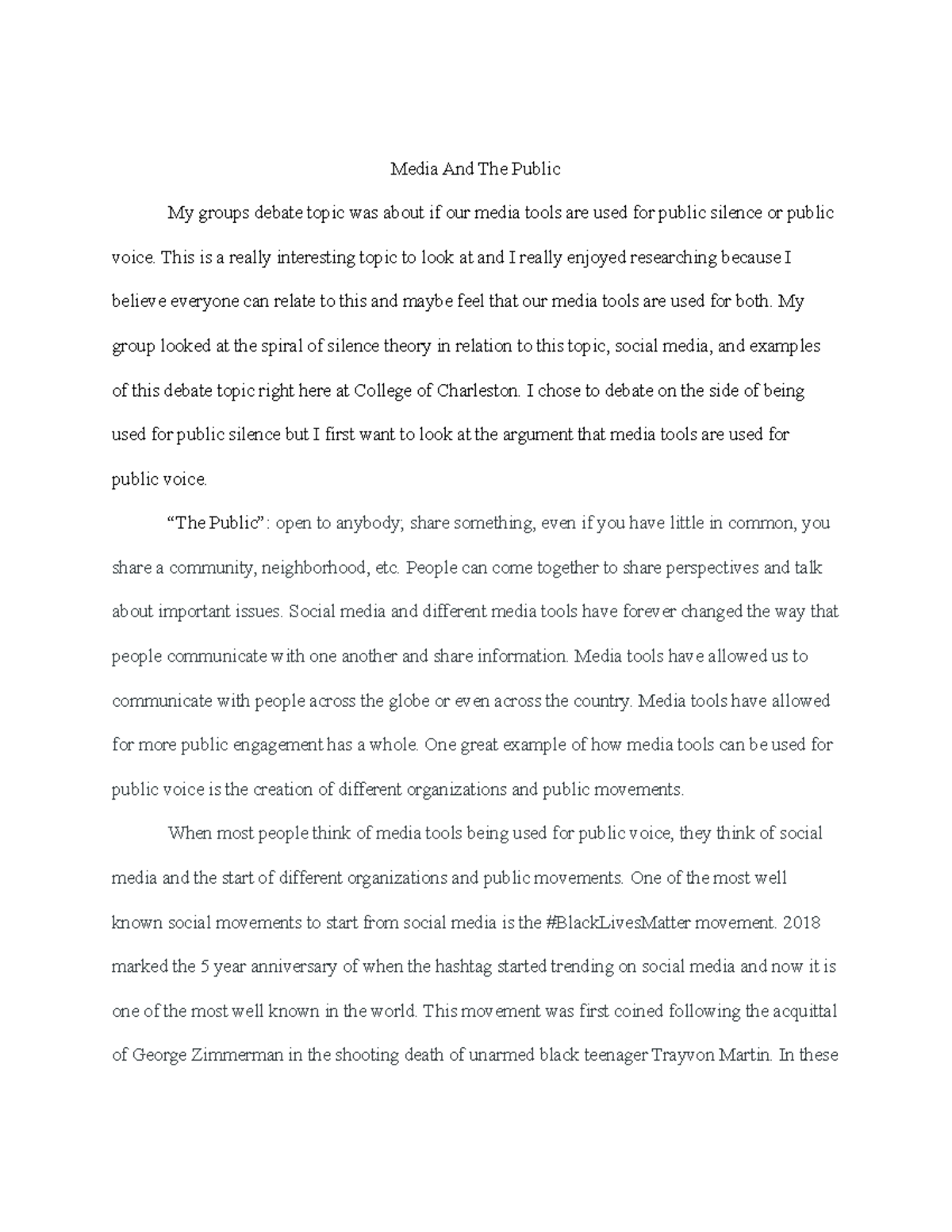 Debate presentation paper - Media And The Public My groups debate topic ...