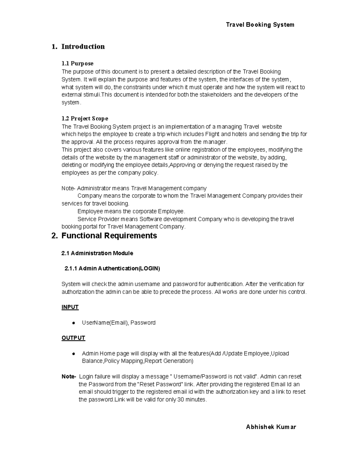 Travel Booking System - 1. Introduction 1 Purpose The purpose of this ...